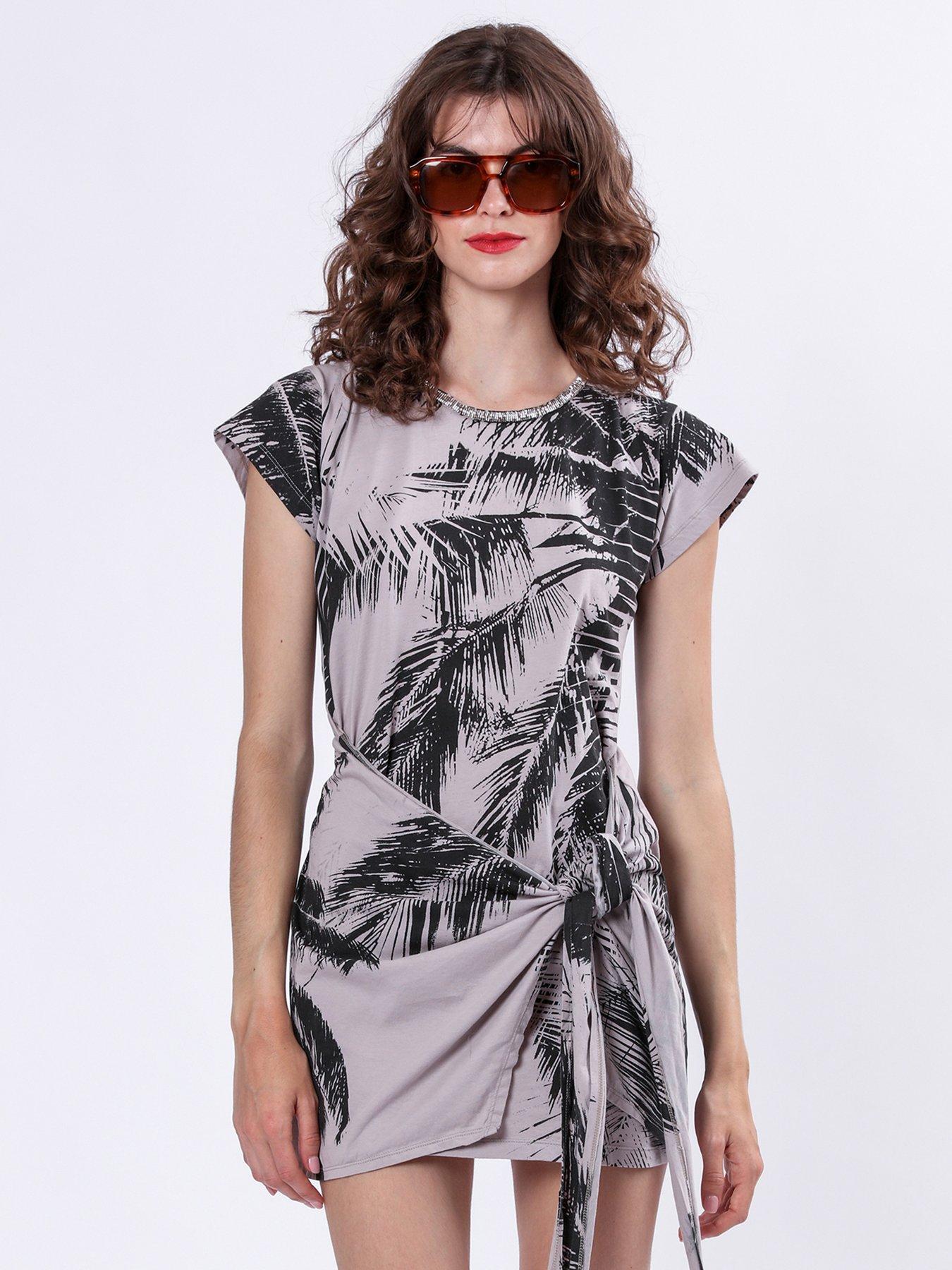 Religion Prodigy Palm Print Tie Detail Dress - Beige | Very