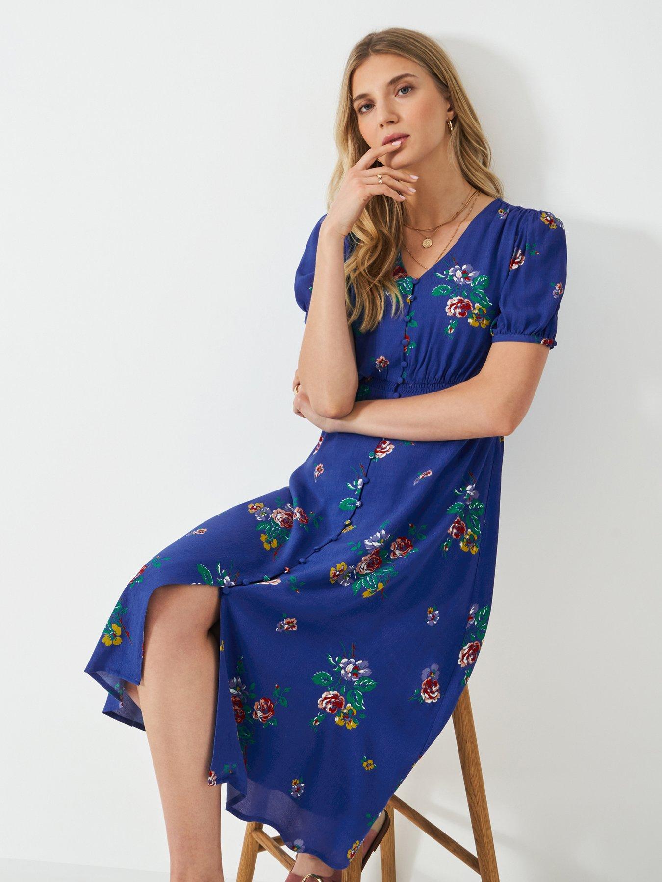 Crew Clothing Lola Short-Sleeved Tea Dress - Blue | Very