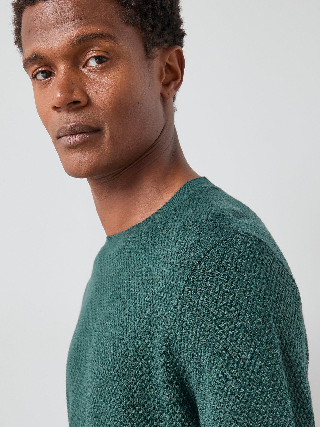 The Very Collection Textured Crew Neck Jumper with Wool - Dark Green | Very