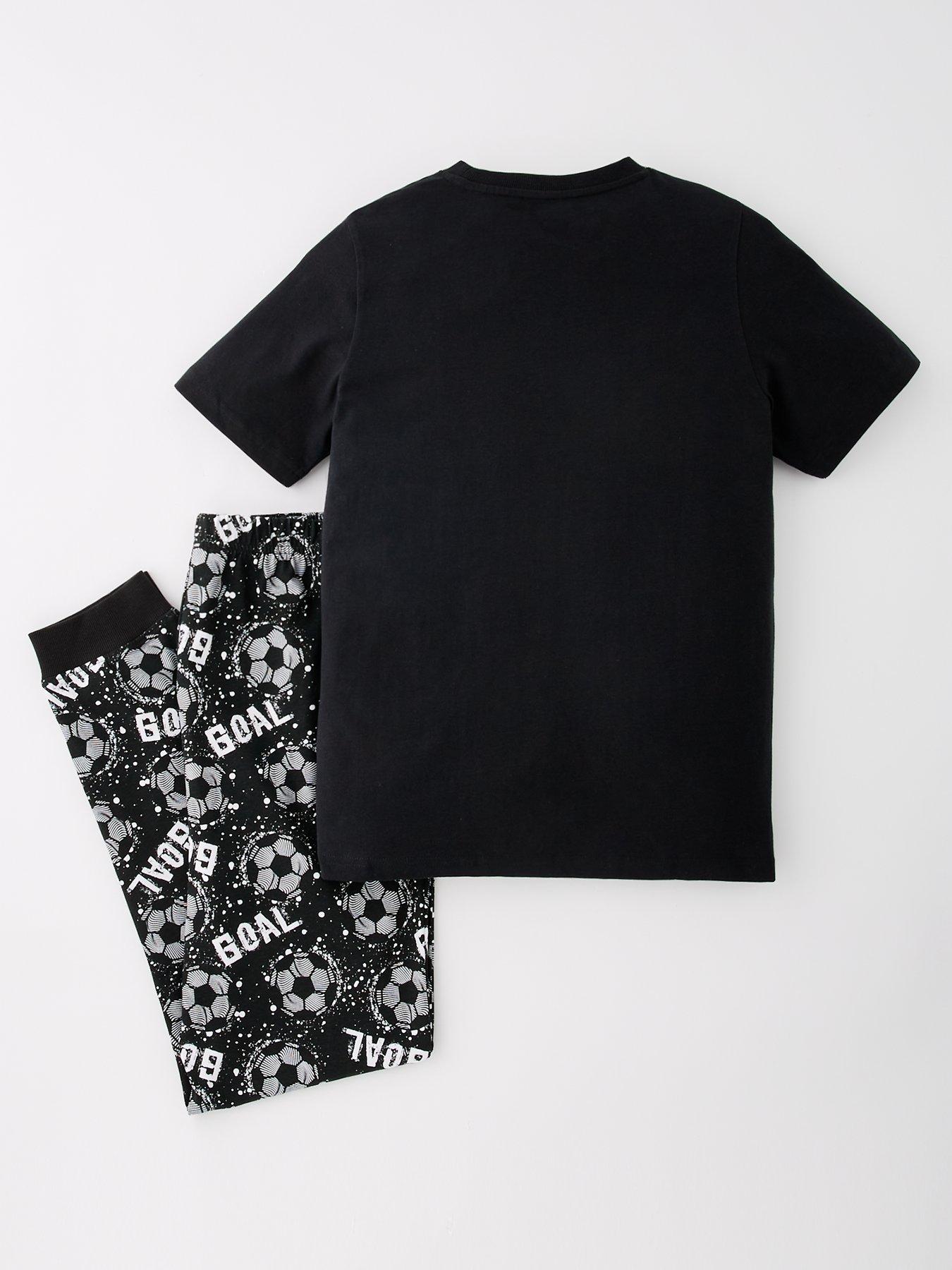 V by Very Boys Short Sleeve Football Pyjamas - Black | Very