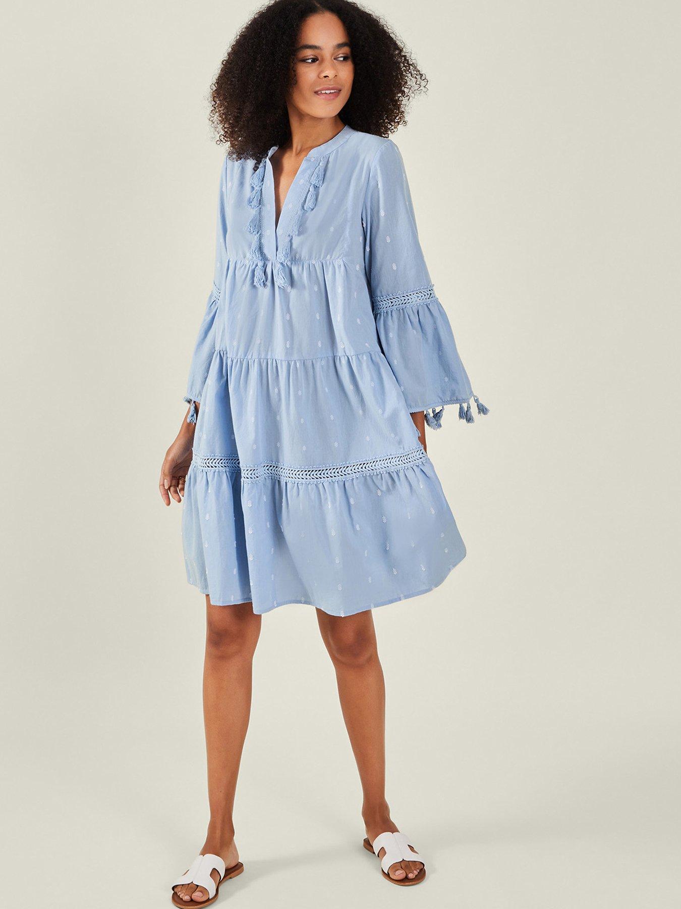 Accessorize Dobby Tassel Flute Shoulder Dress - Blue | Very