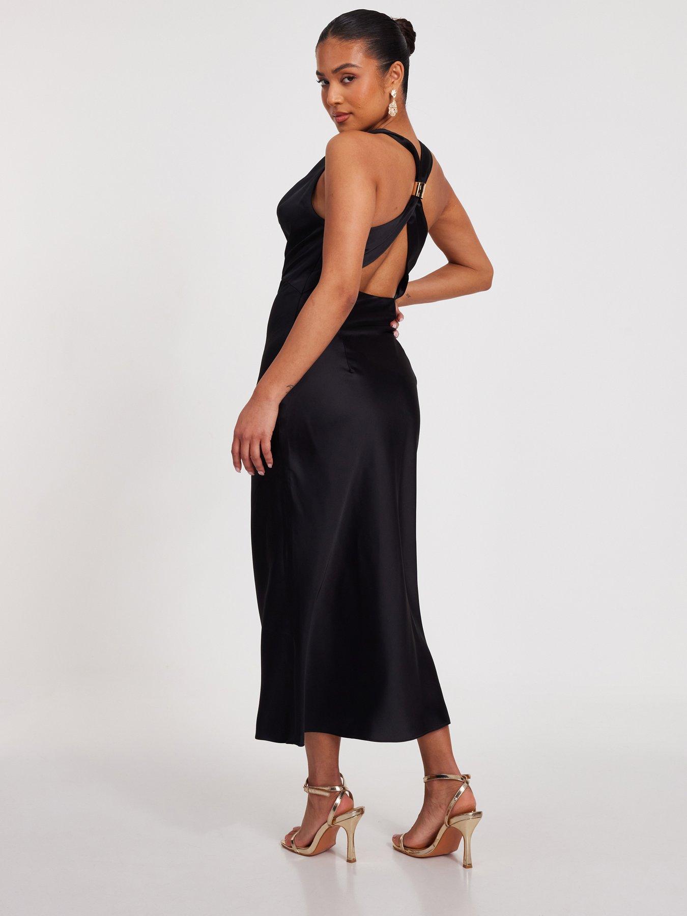 Quiz Petite Black Satin Midaxi Dress | Very