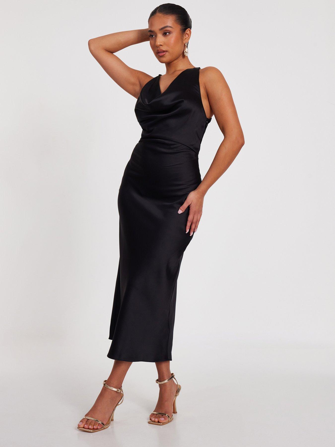 Quiz Petite Black Satin Midaxi Dress | Very