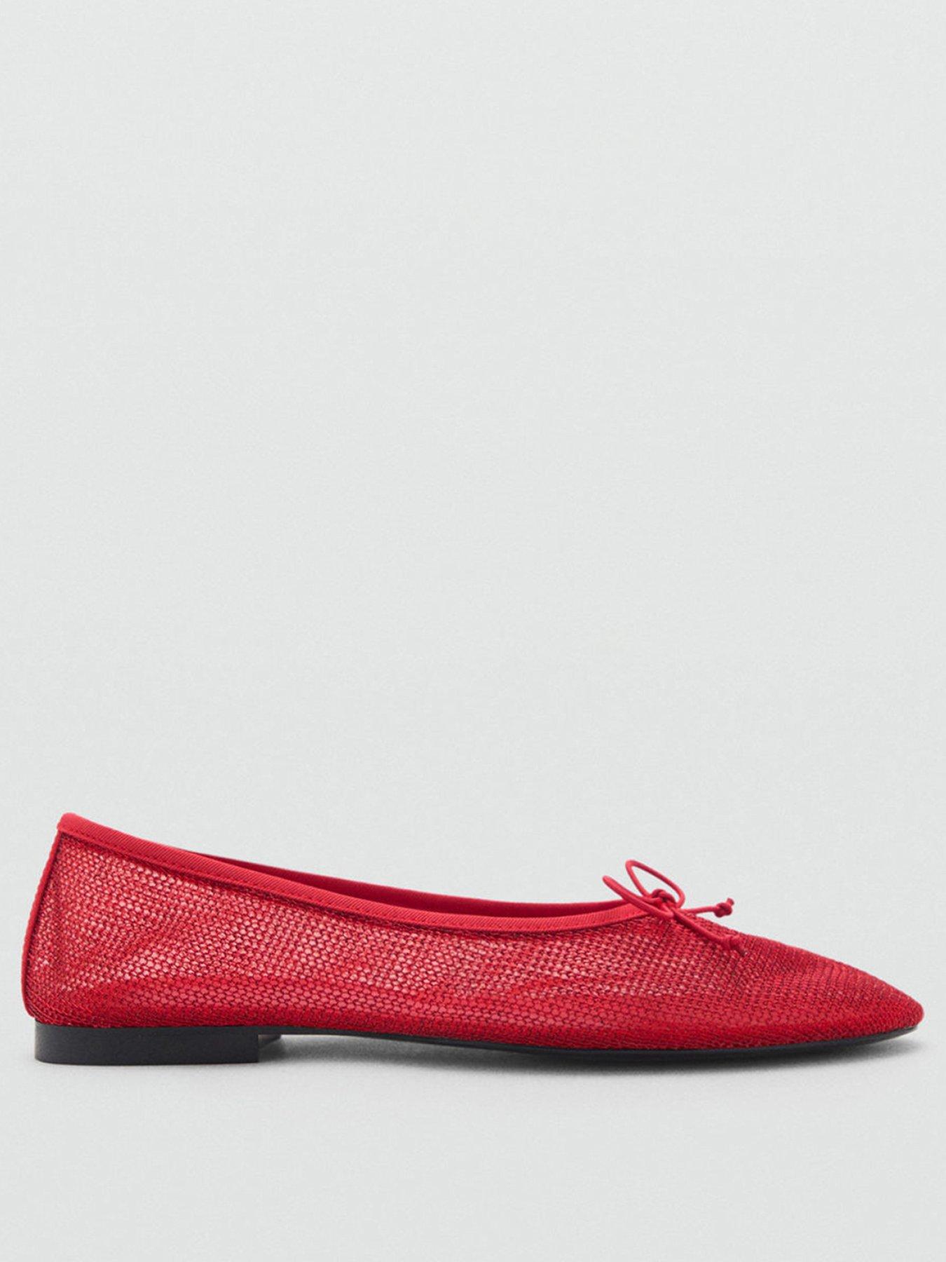 Mango Mesh Bow Ballerina Flats - Red | Very