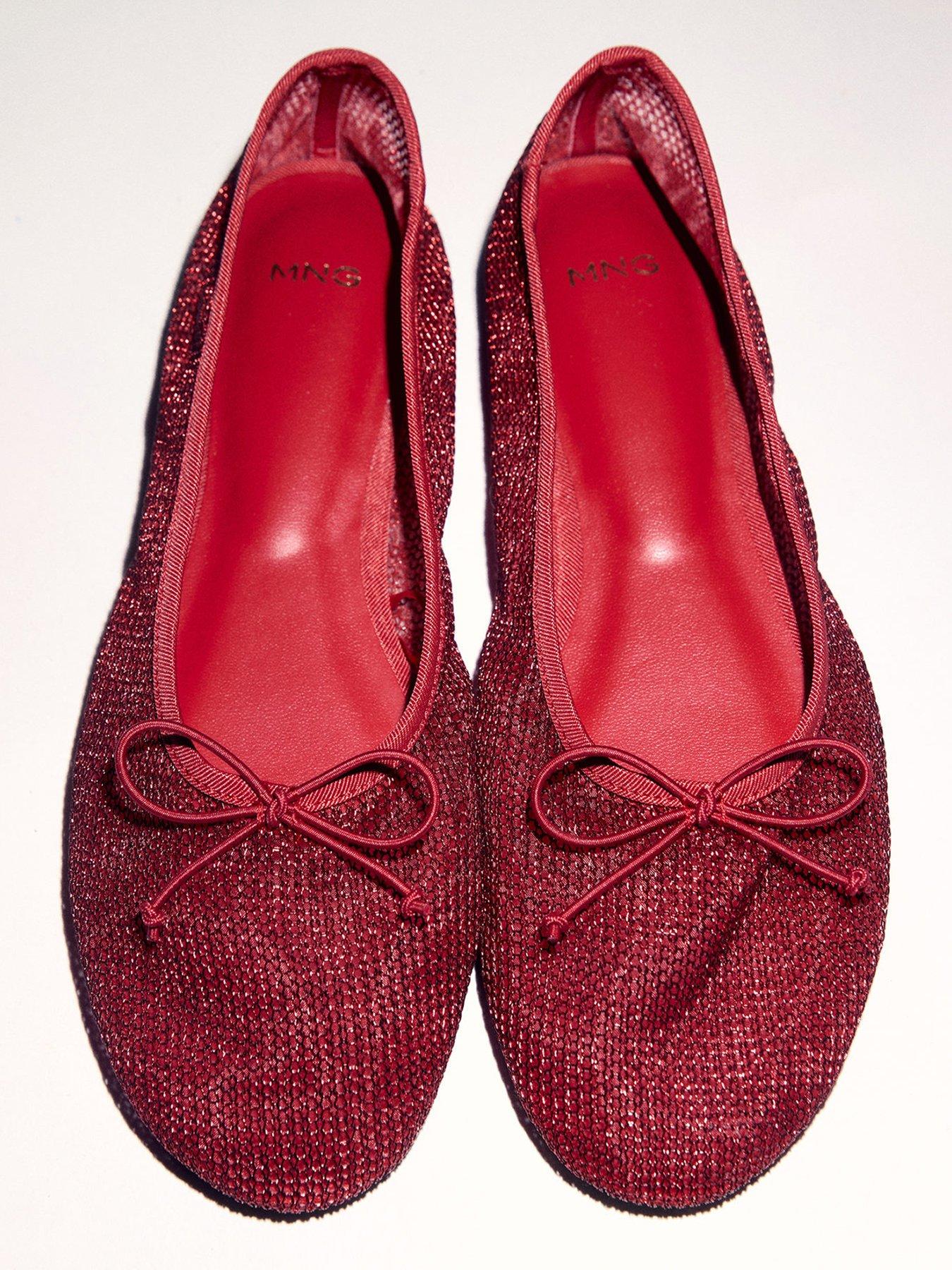 Mango Mesh Bow Ballerina Flats - Red | Very