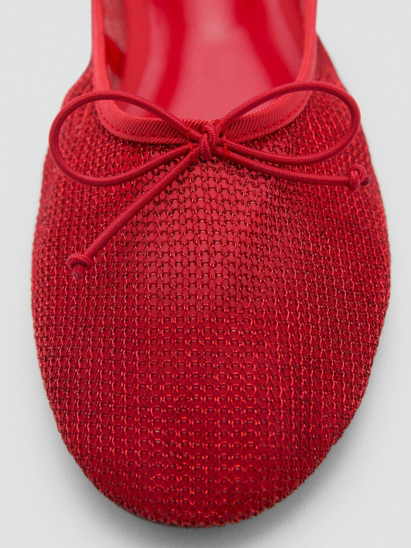 Mango Mesh Bow Ballerina Flats - Red | Very