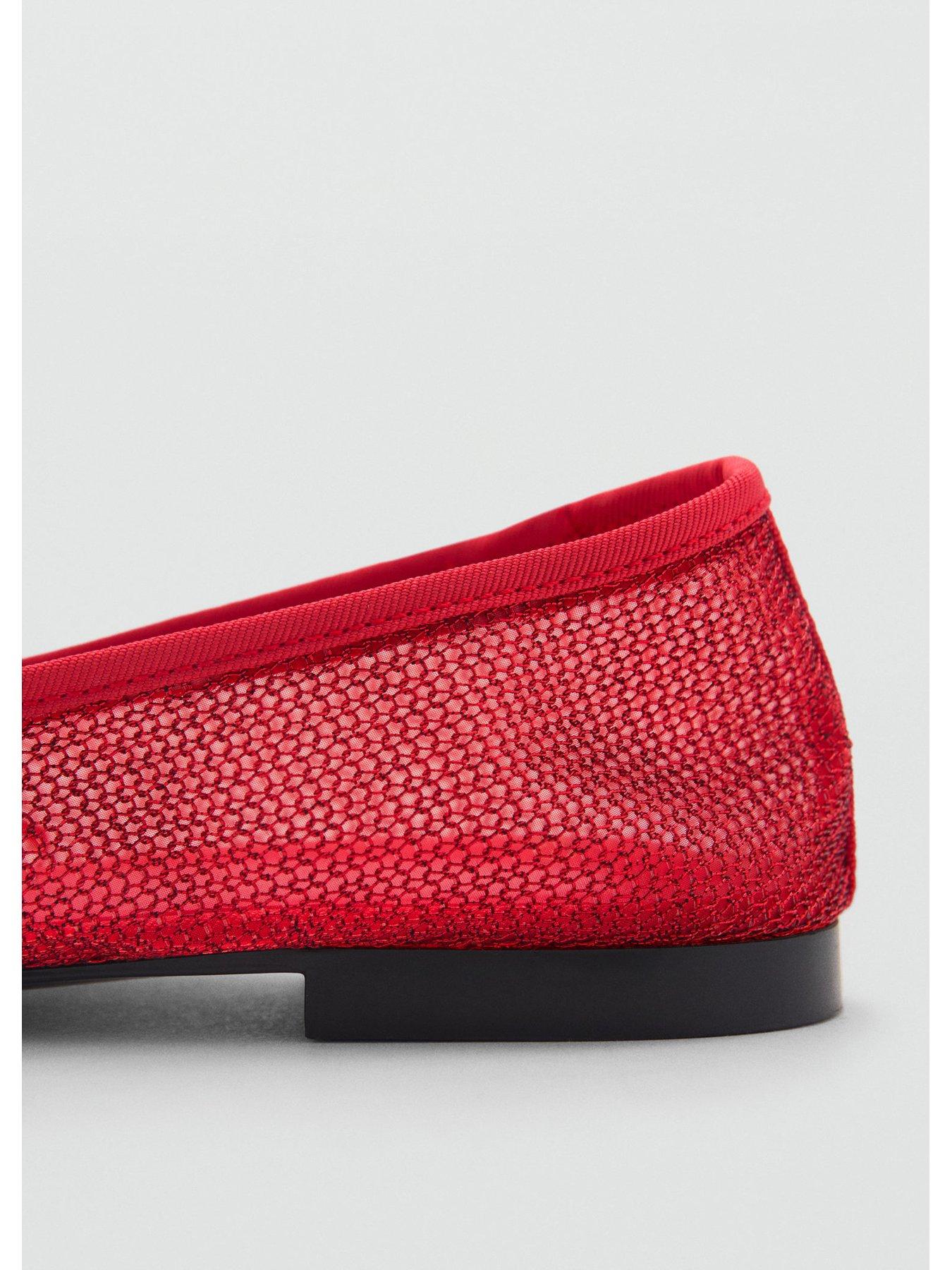 Mango Mesh Bow Ballerina Flats - Red | Very