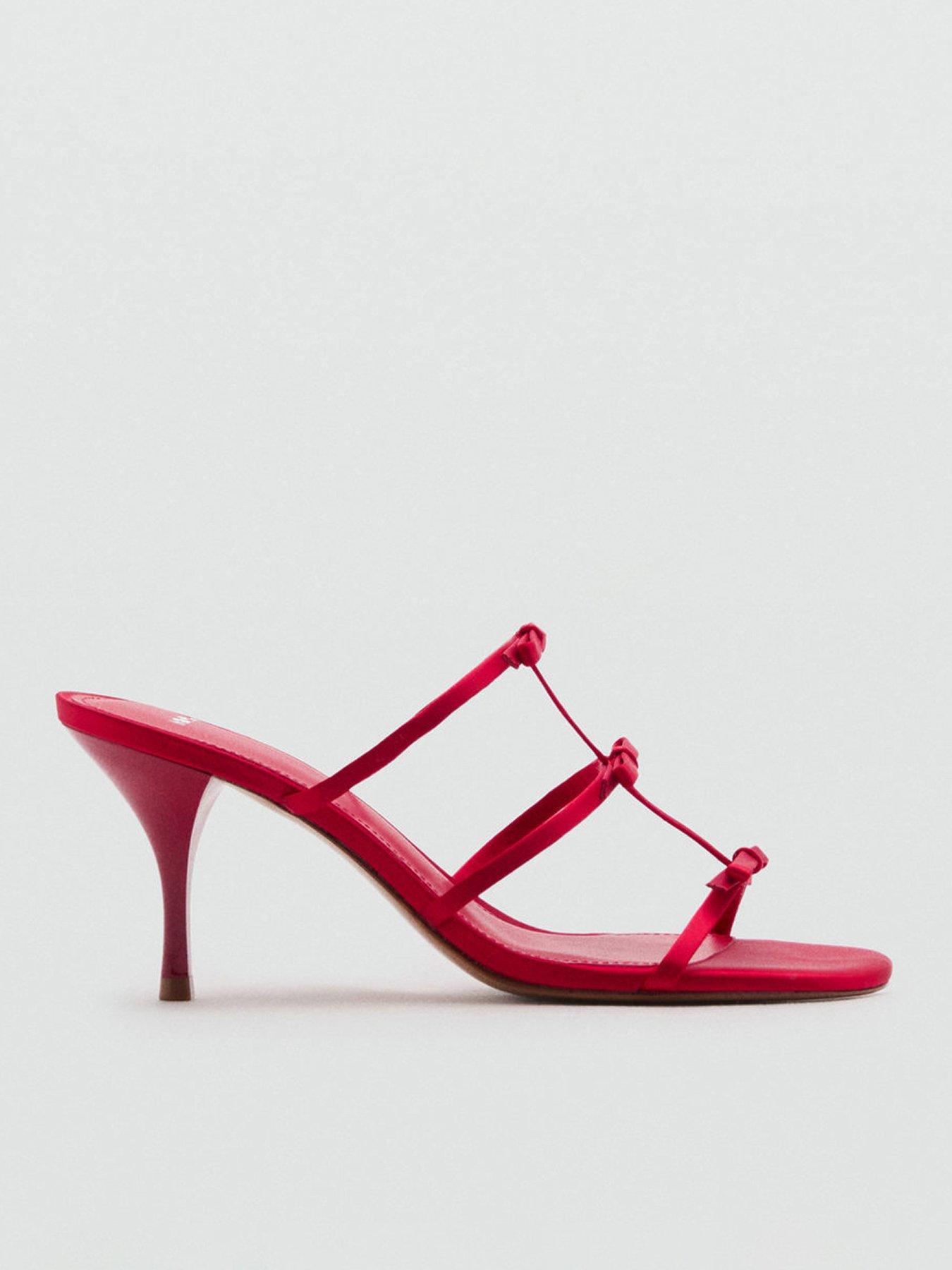 Mango Strappy Heeled Sandals With Bow Detail - Red | Very