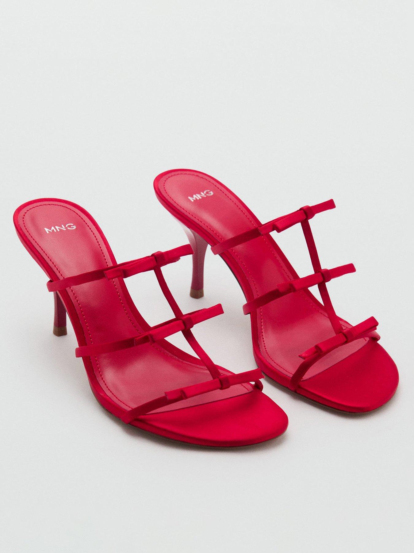 Mango Strappy Heeled Sandals With Bow Detail - Red | Very