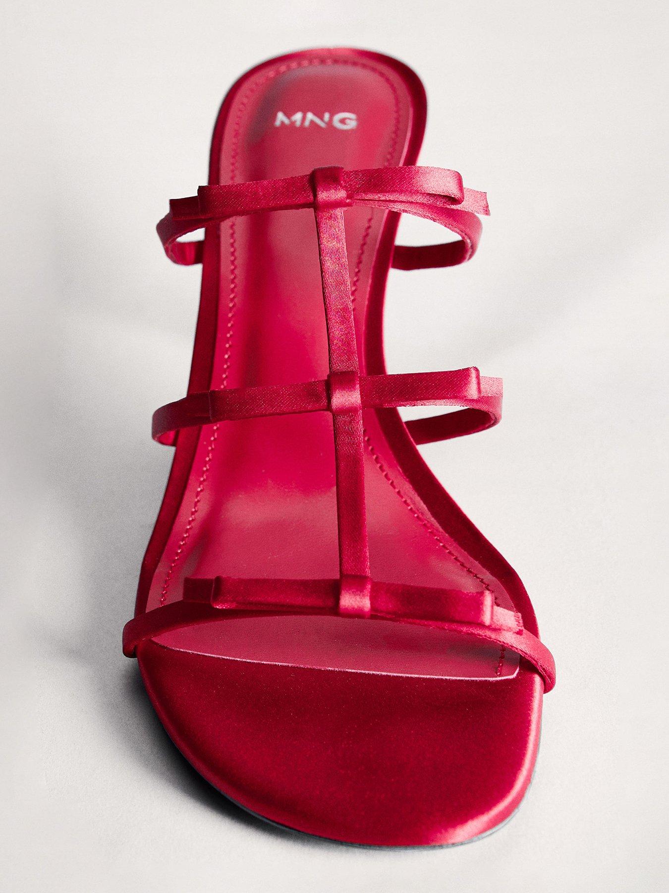 Mango Strappy Heeled Sandals With Bow Detail - Red | Very