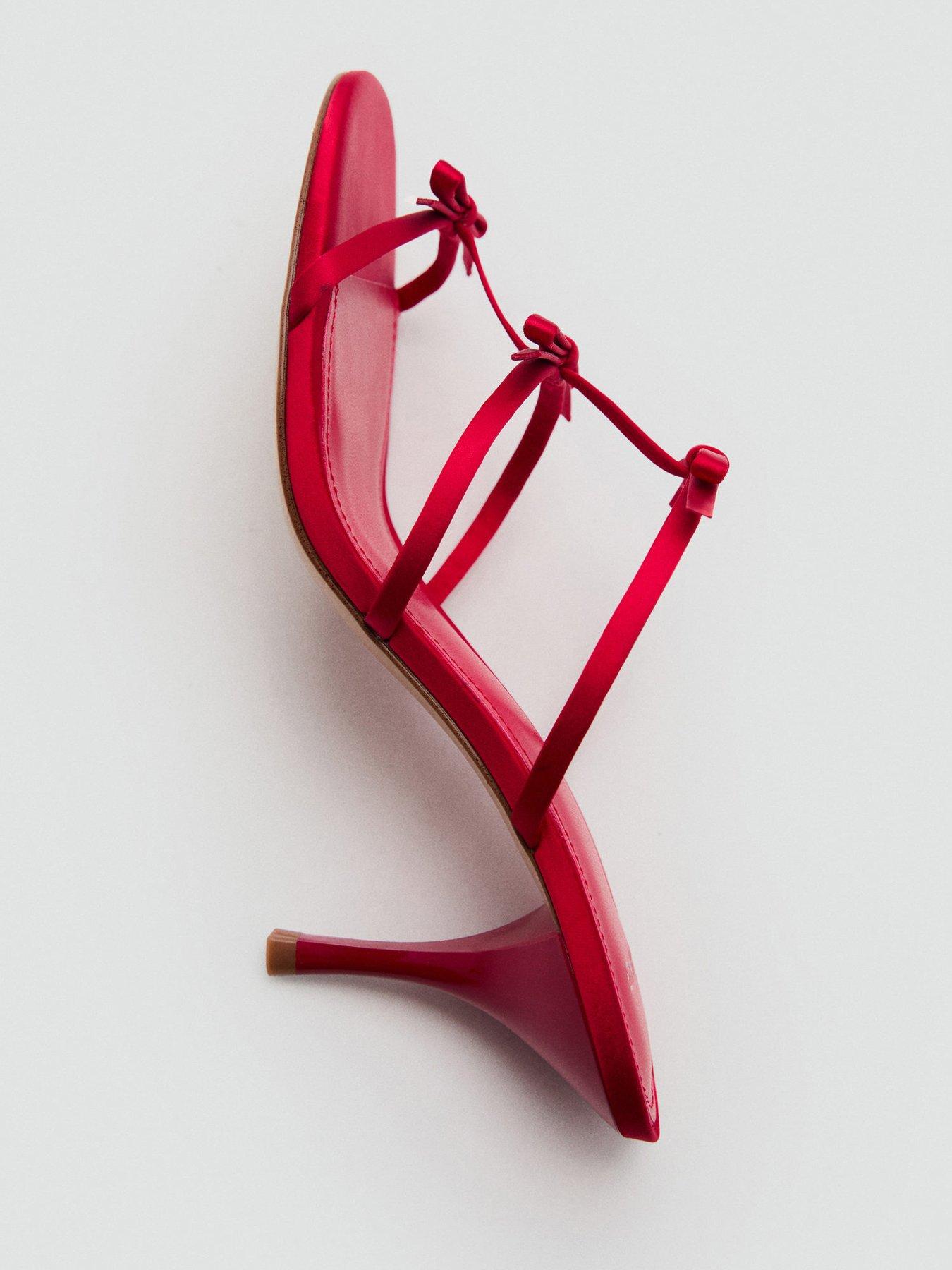 Mango Strappy Heeled Sandals With Bow Detail - Red | Very