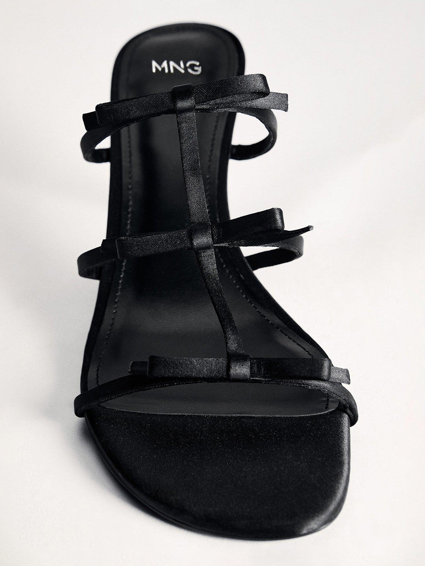 Mango Strappy Heeled Sandals With Bow Detail - Black | Very