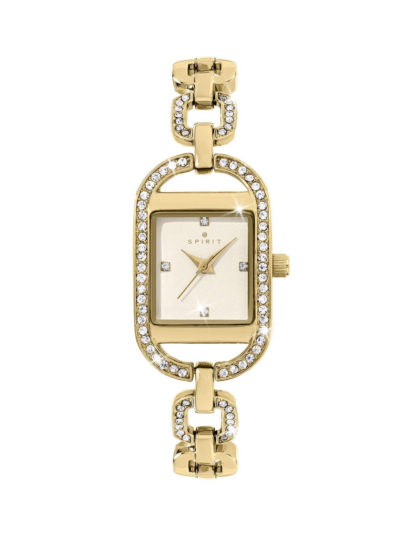 Spirit Ladies Square Gold Plated Stone Set Chain Link Bracelet Watch | Very