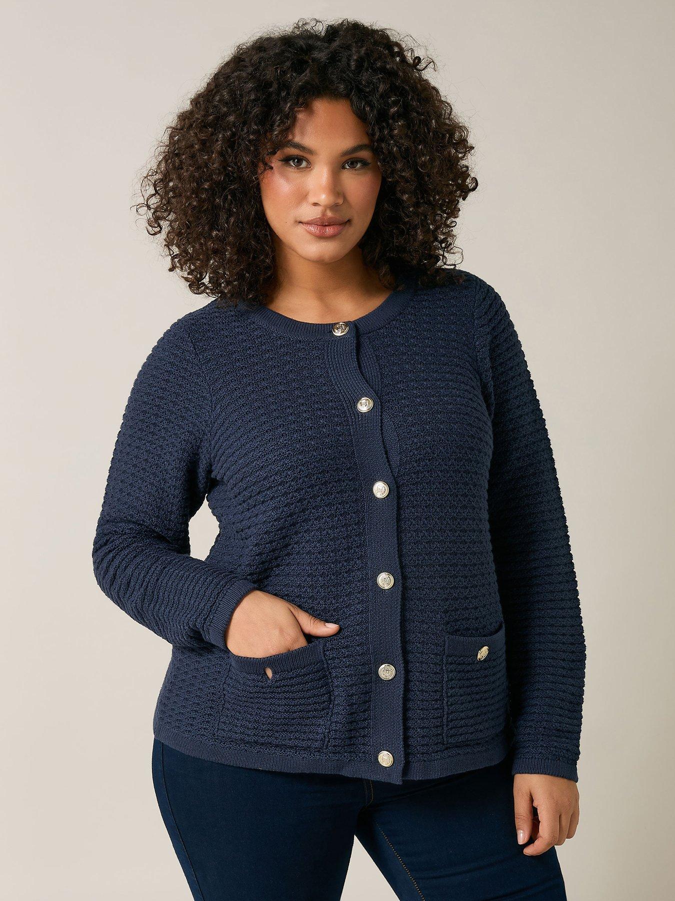 Evans Button Detail Cardigan - Blue | Very