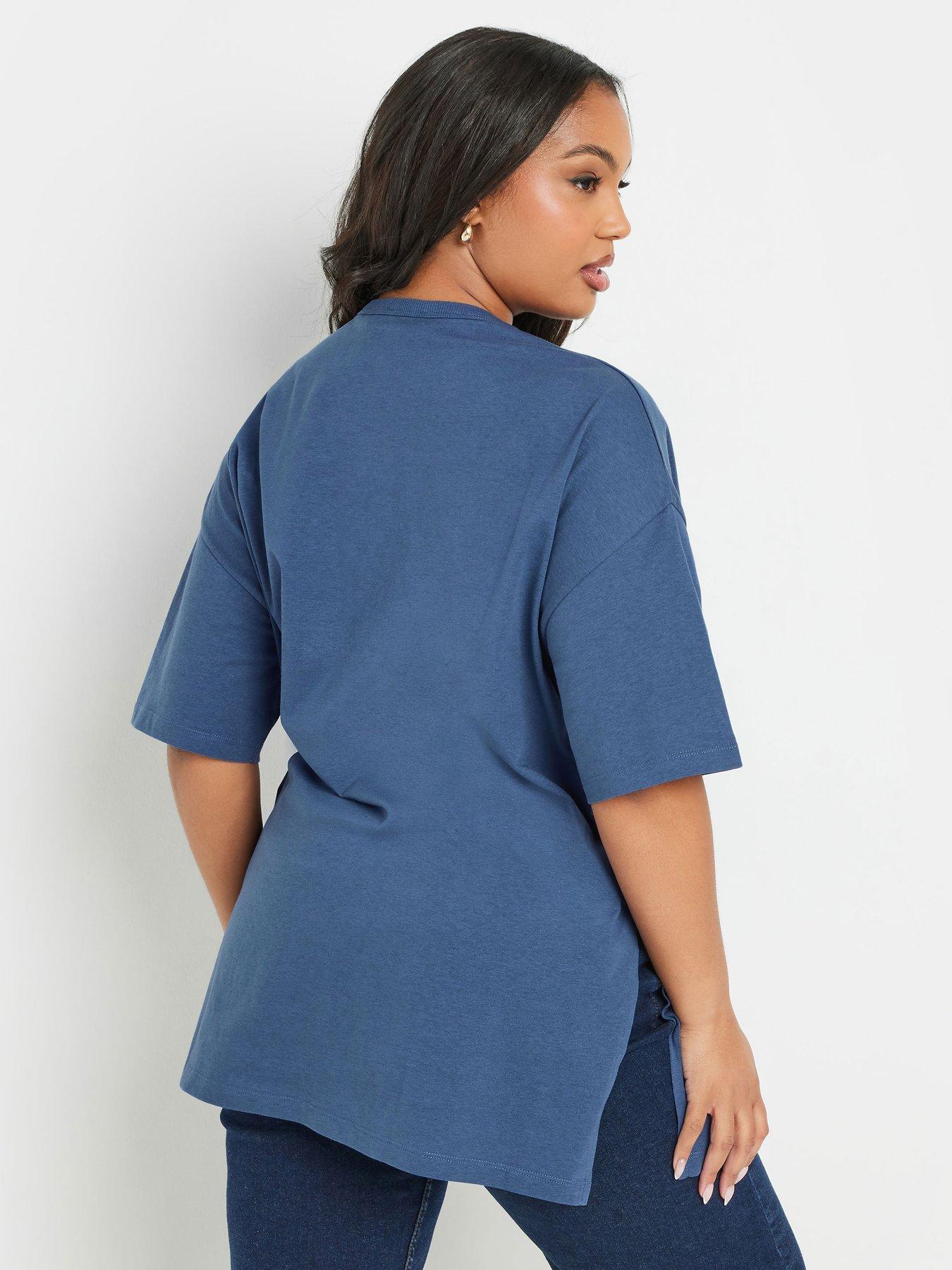 Yours Curve Oversized Side Split Shirt - Blue | Very