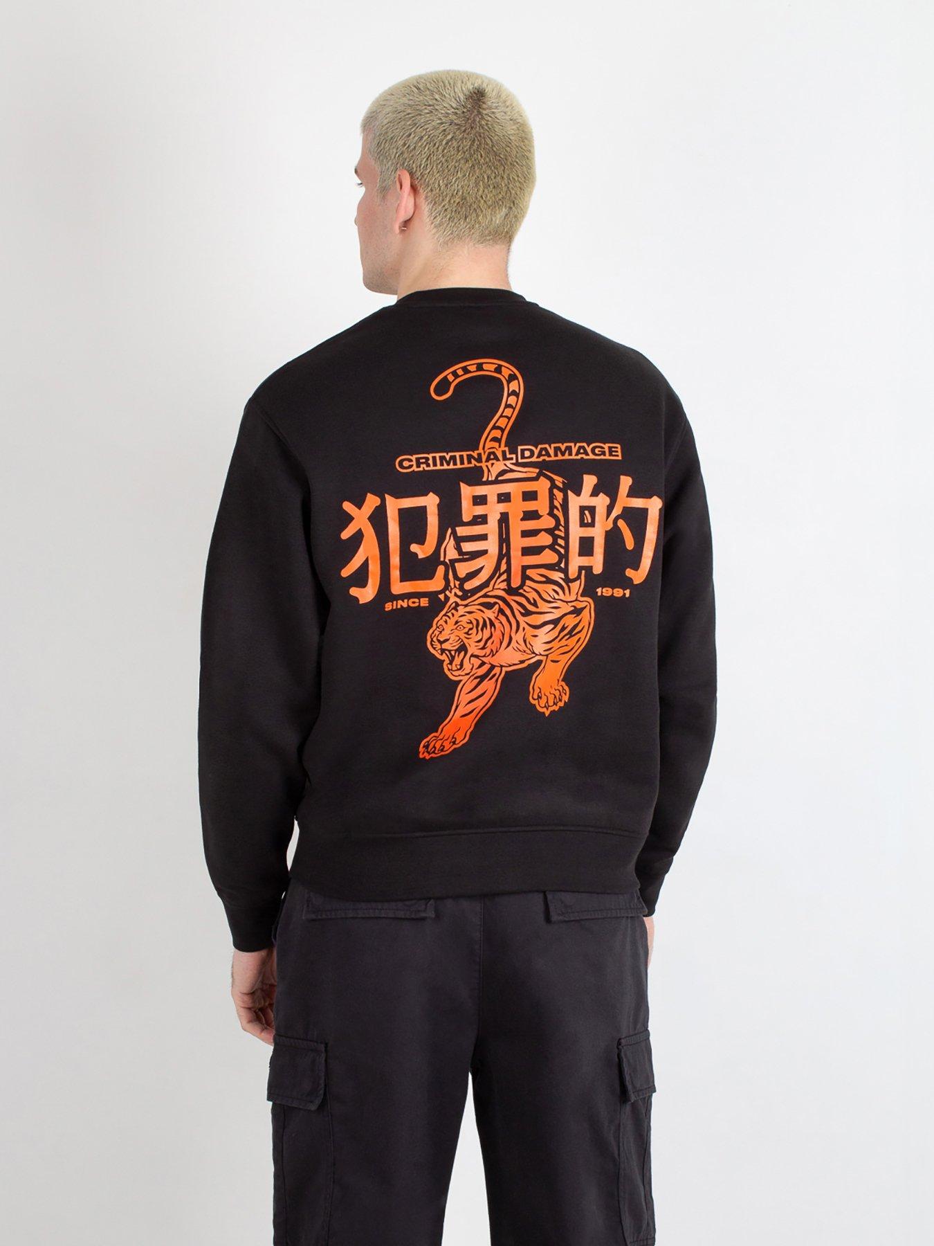 Criminal Damage Mount Tiger Graphic Backprint Crew Sweat Top - Black | Very