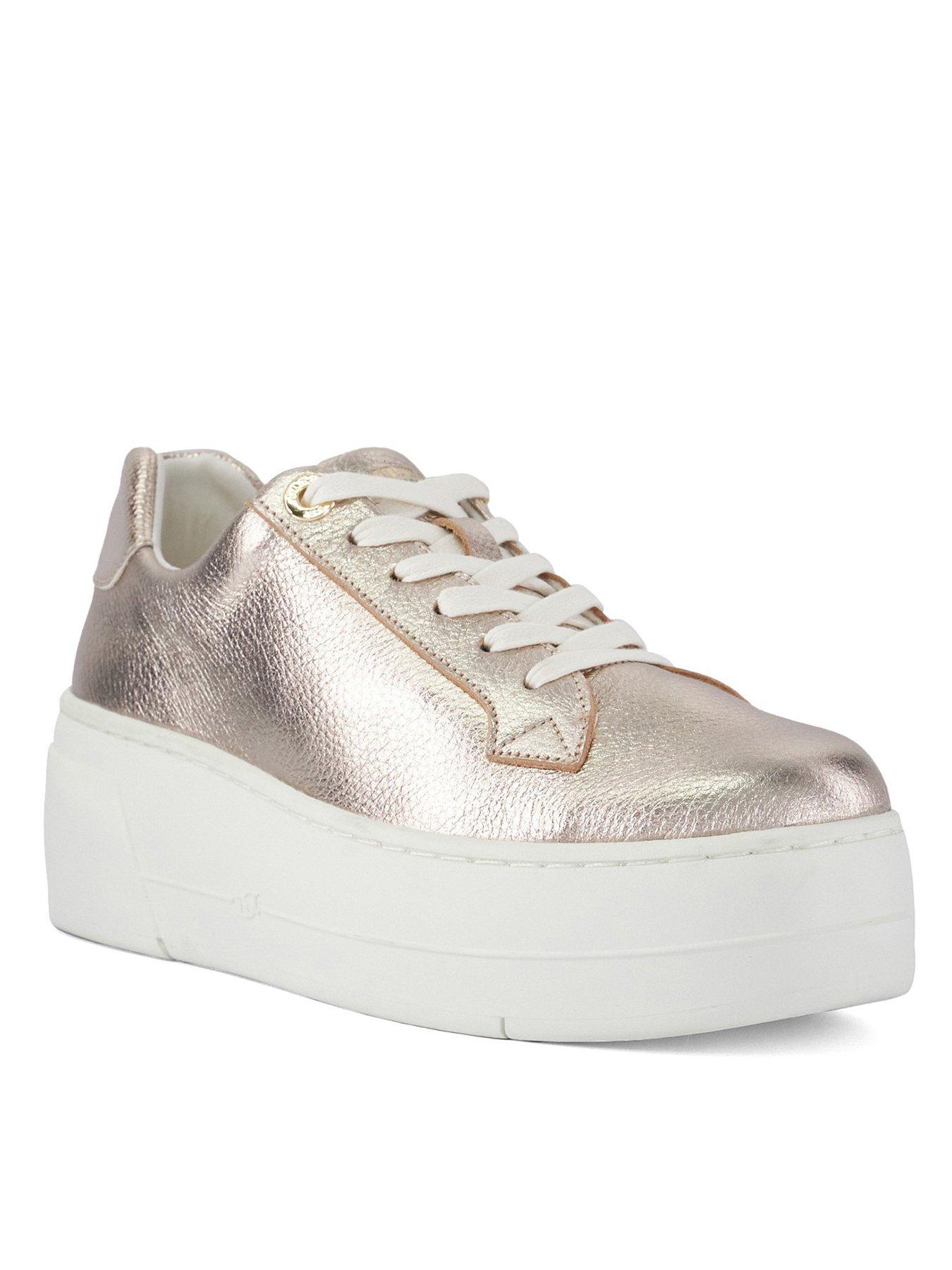 Dune London Episode 2 Leather Platform Trainers - Gold | Very