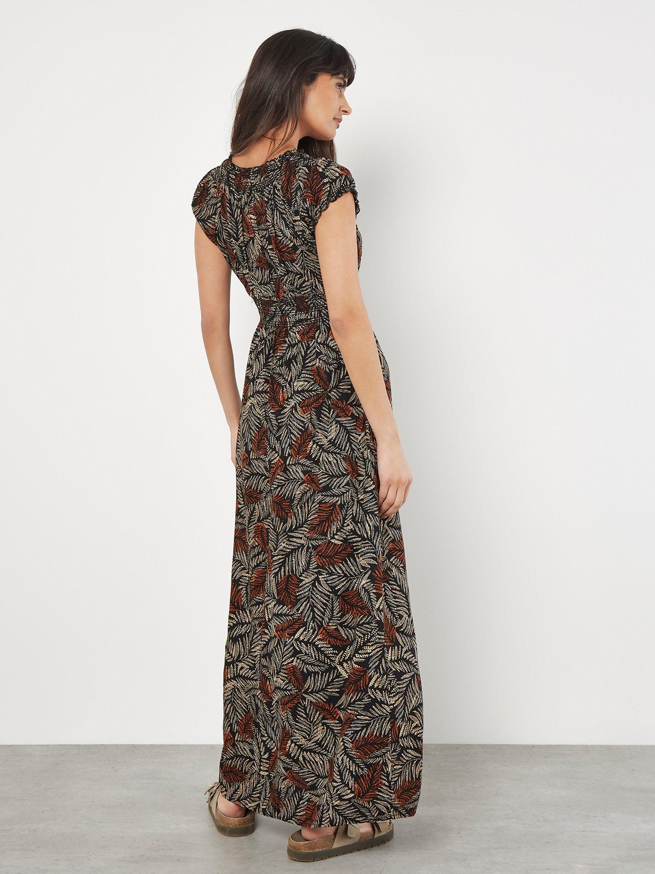 Apricot Rustic Leaves Smock V-neck Maxi Dress - Rust | Very