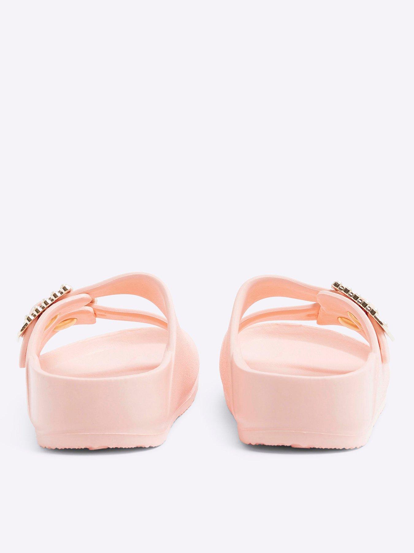 River Island Girls Pearl Double Buckle Sliders - Coral | Very