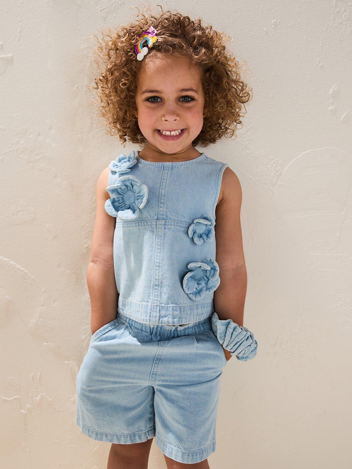 River Island Mini Girl Denim Outfit & Scrunchie Set - Denim Light | Very