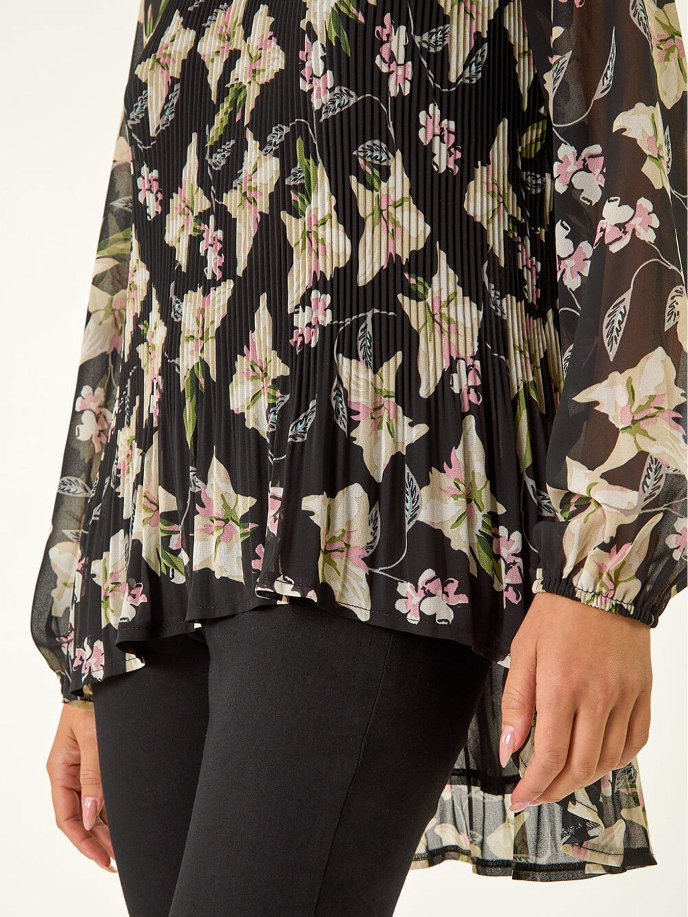 Roman Floral Print Pleated Top - Black | Very