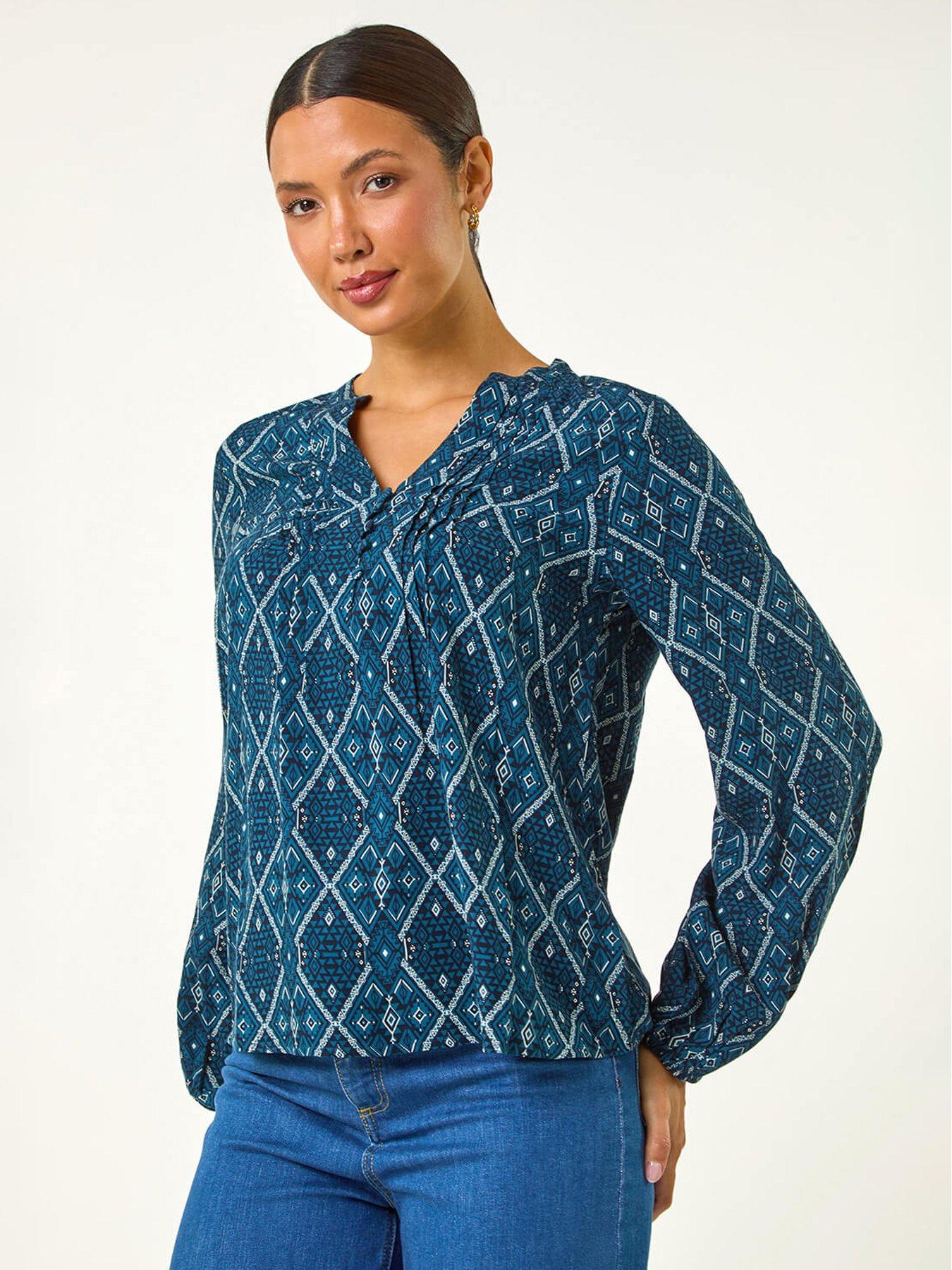 Roman Button Detail Pinktuck Top - Teal | Very