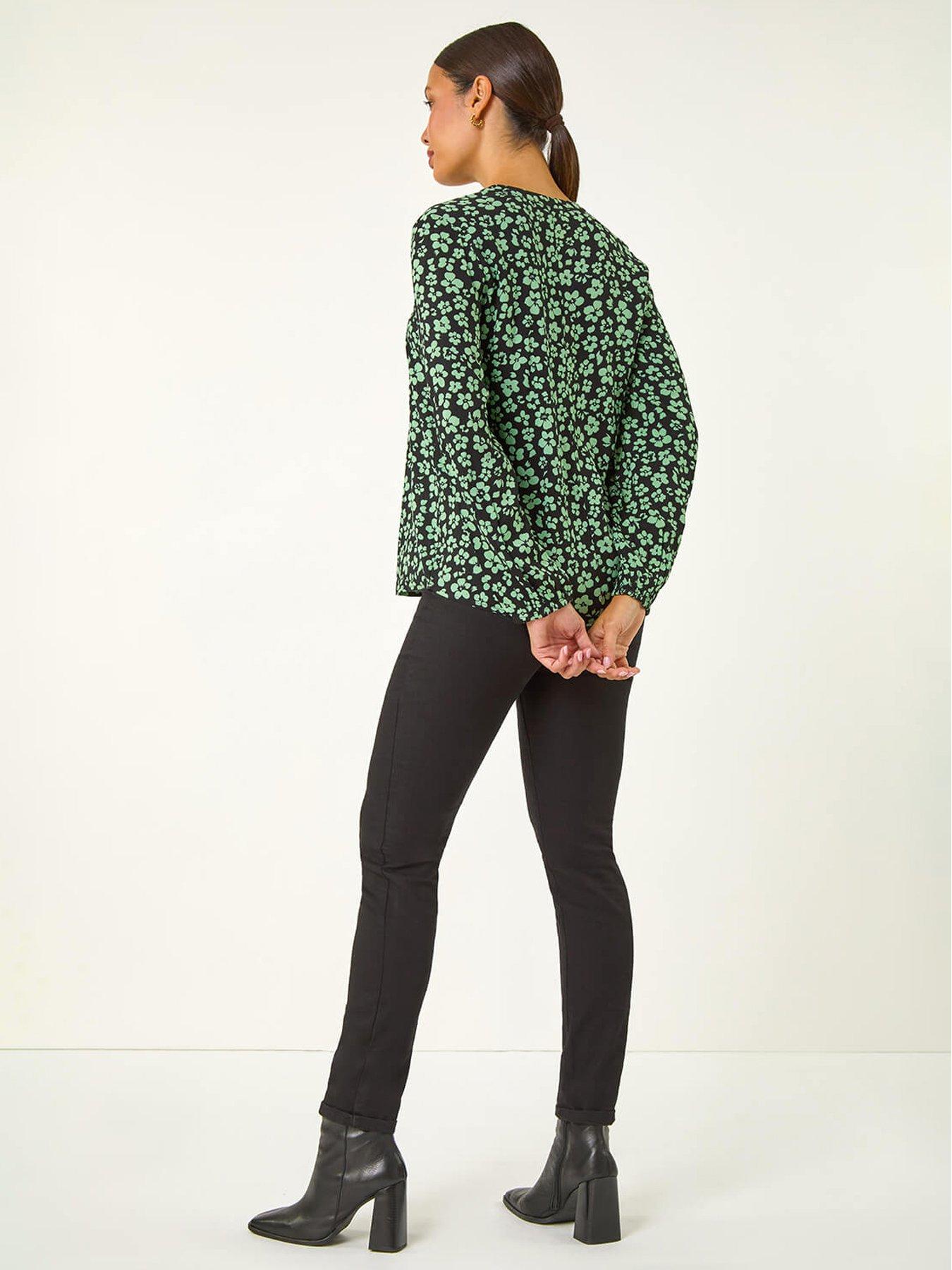 Roman Floral Button Detail Pinktuck Top - Green | Very