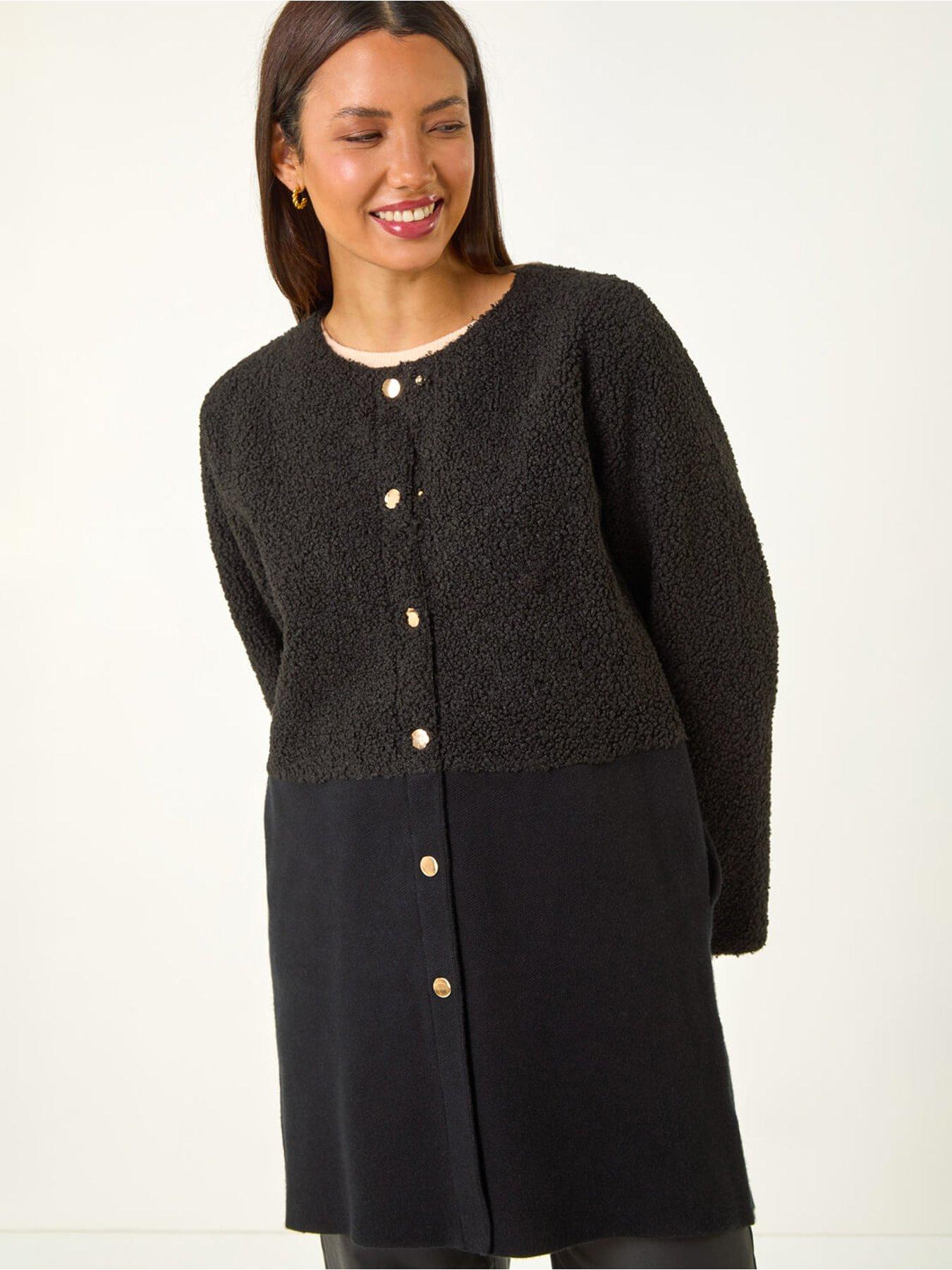 Roman Collarless Contrast Button Knit Jacket - Black | Very