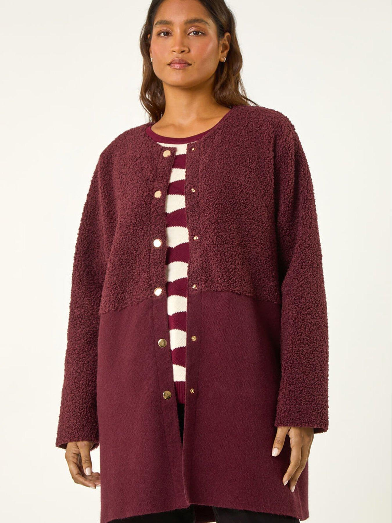 Roman Collarless Contrast Button Knit Jacket - Red | Very