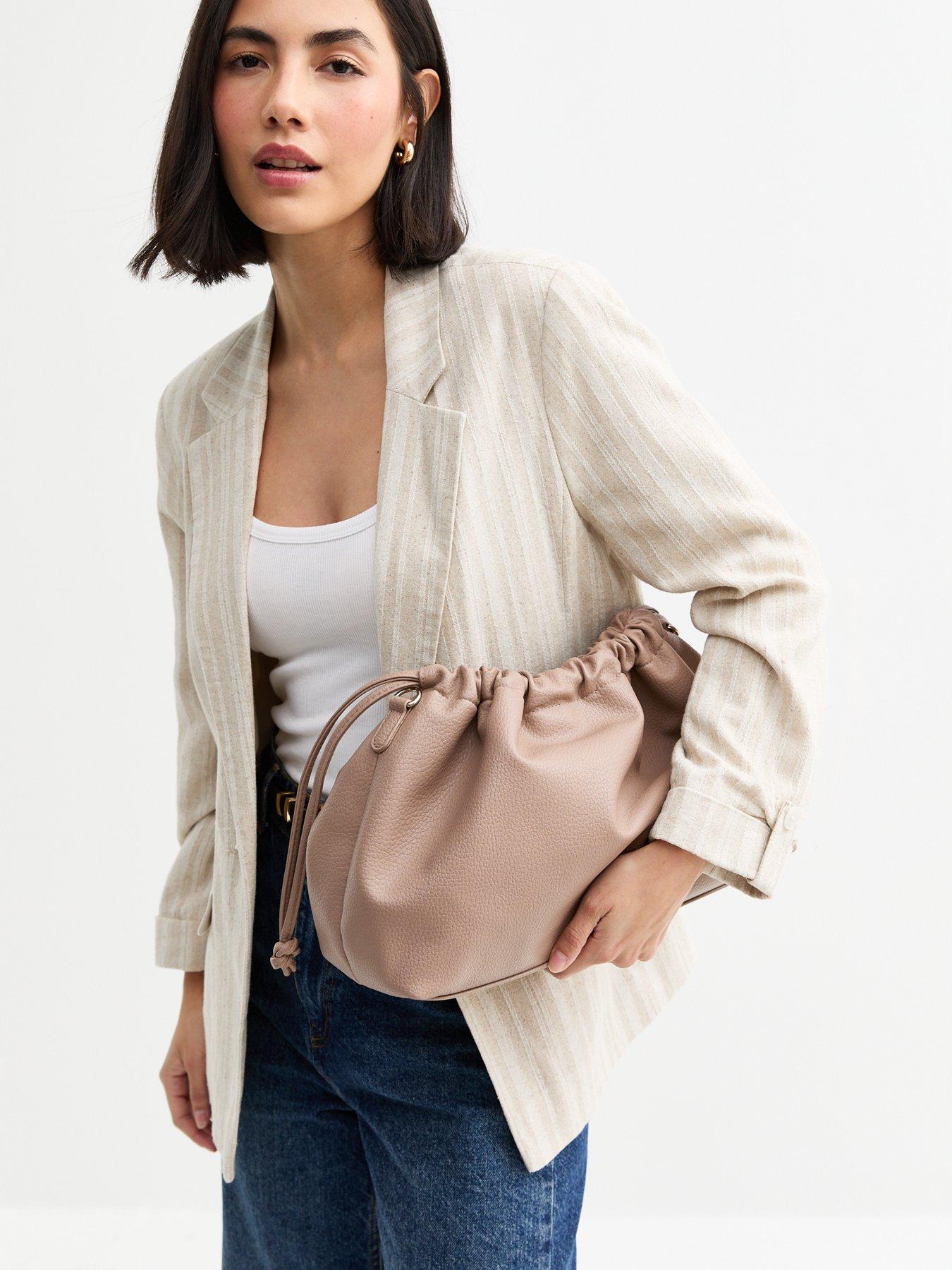 New Look Mink Brown Pebbled Faux Leather Drawstring Hobo Bag - Beige | Very