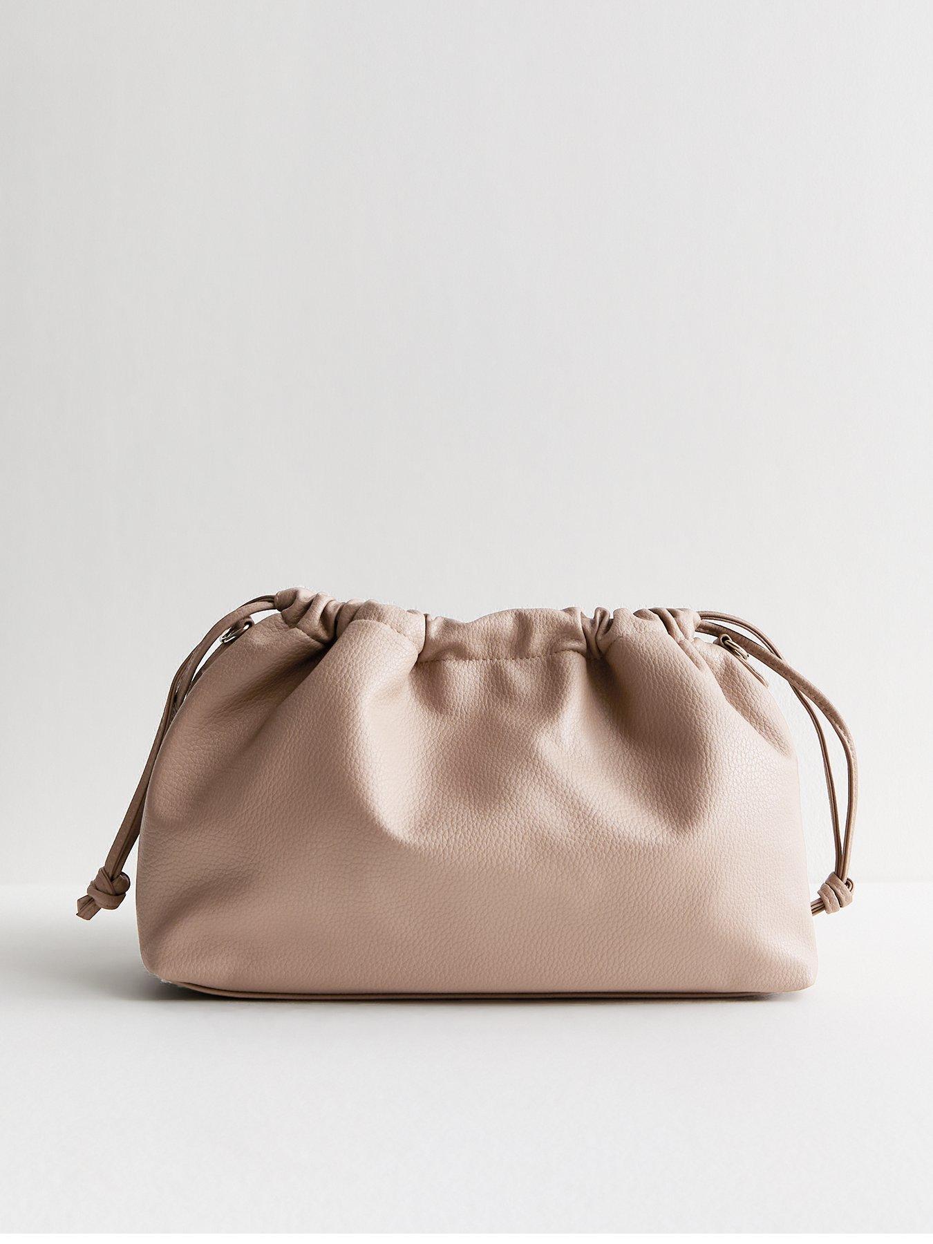 New Look Mink Brown Pebbled Faux Leather Drawstring Hobo Bag - Beige | Very