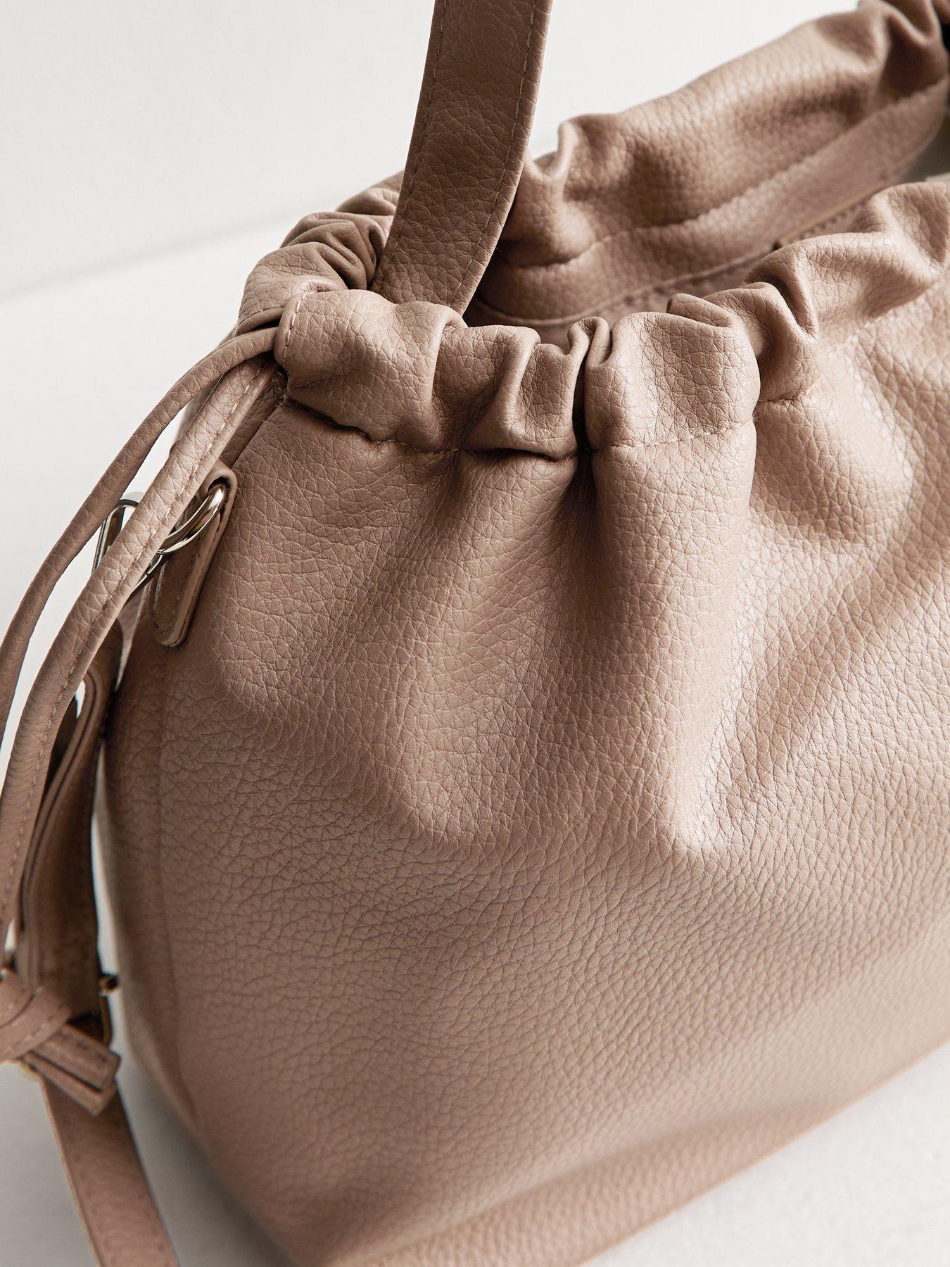 New Look Mink Brown Pebbled Faux Leather Drawstring Hobo Bag - Beige | Very
