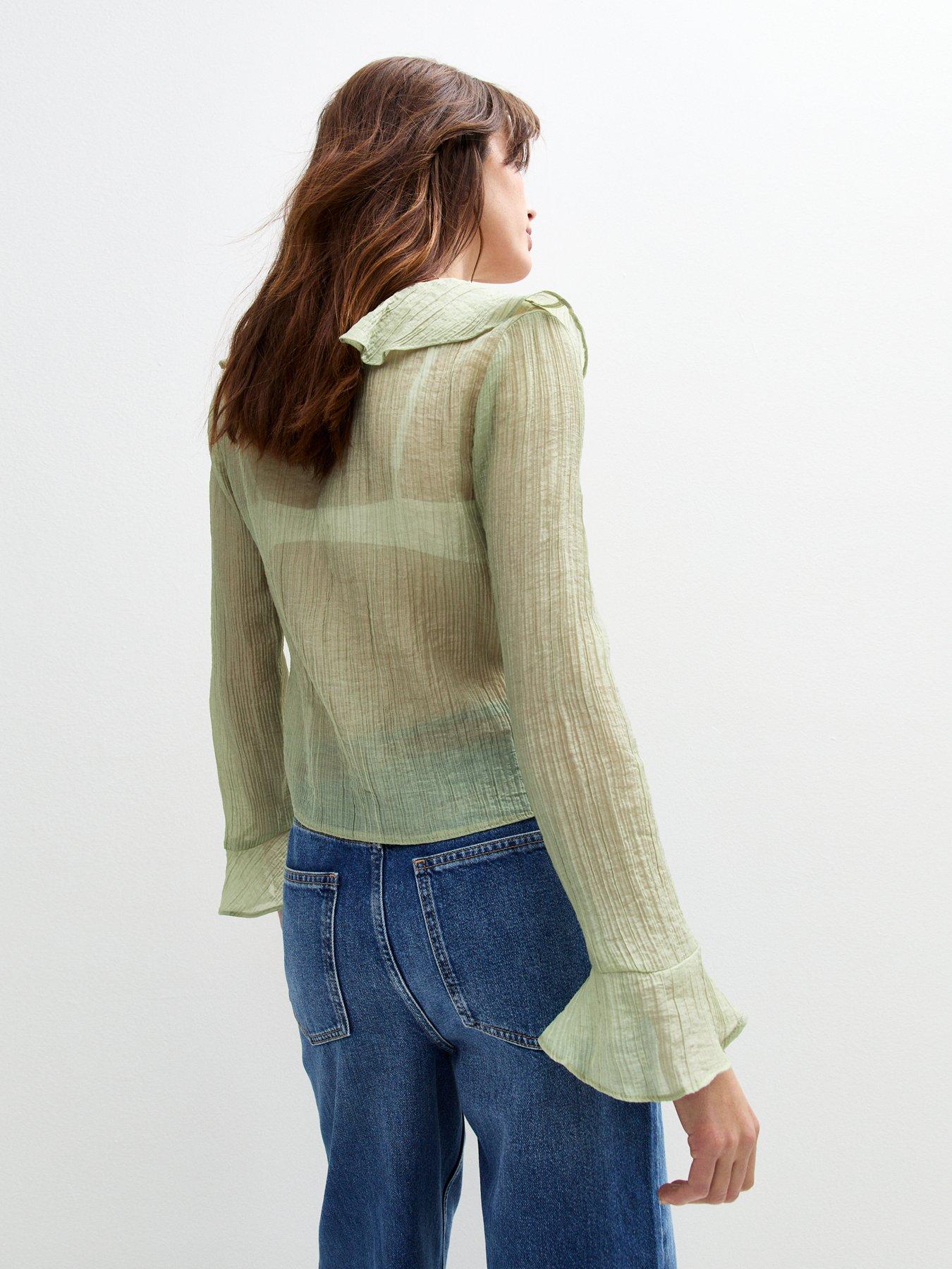 New Look Textured Ruffle Tie Shell Top - Green | Very