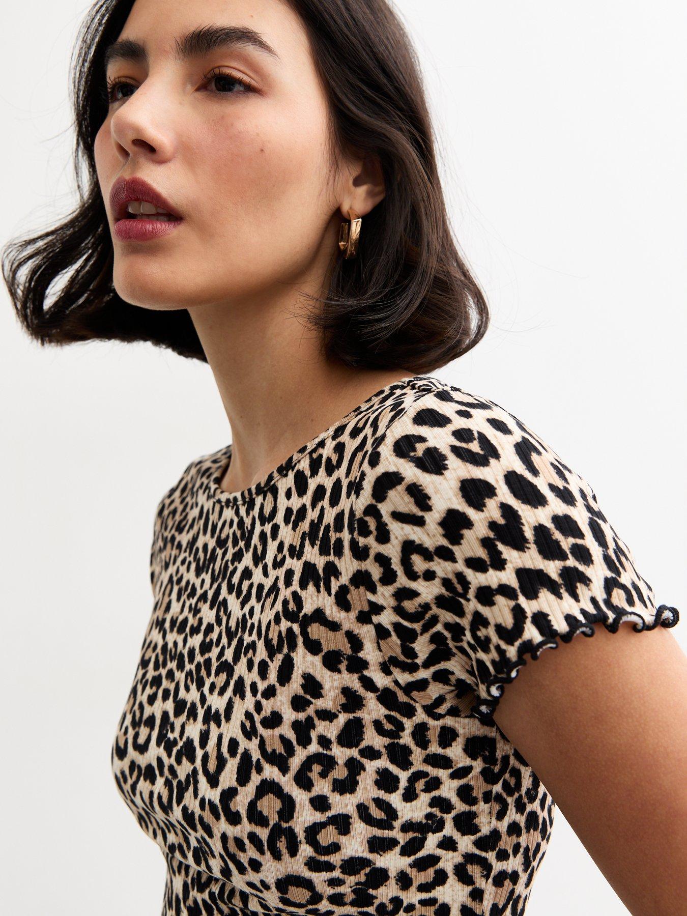 New Look Short Sleeve Leopard Print Top - Brown | Very