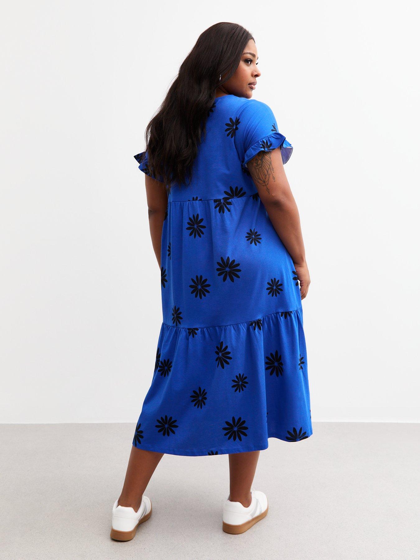 New Look Curves Blue Daisy Print Jersey Midi Dress | Very