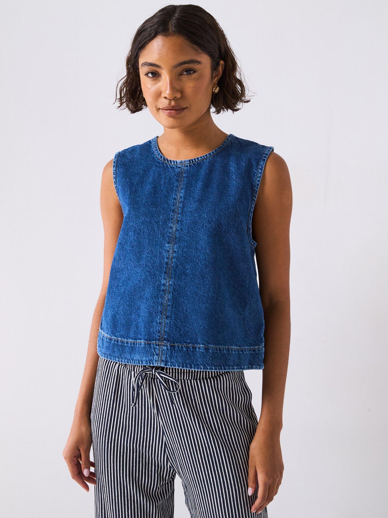 Only Round Neck Denim Top - Blue | Very