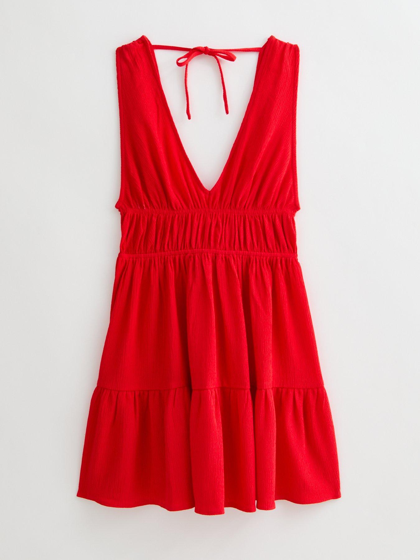 New Look Red Crinkled V-neck Dress | Very