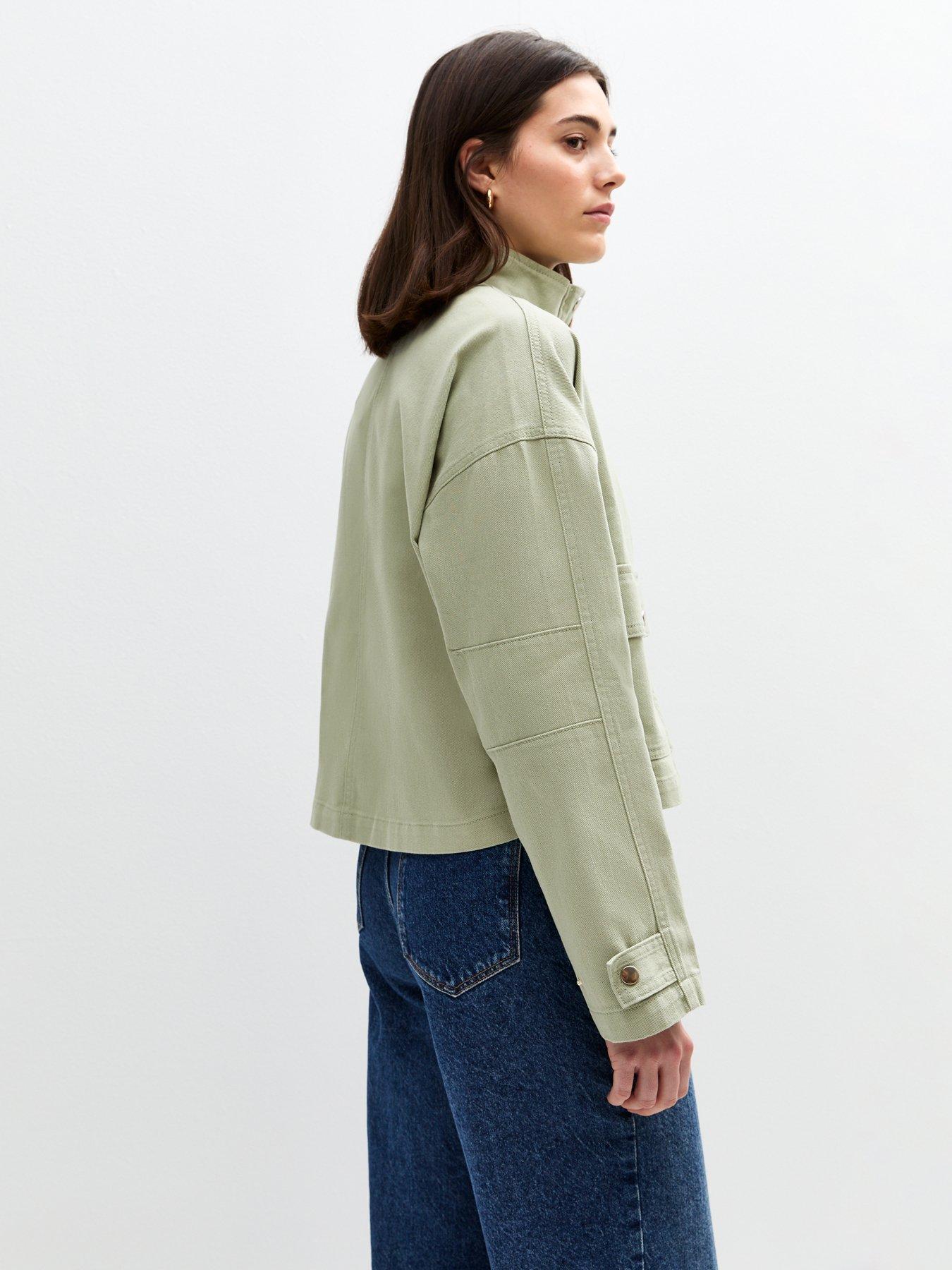 New Look High Neck Cotton Twill Shacket - Green | Very