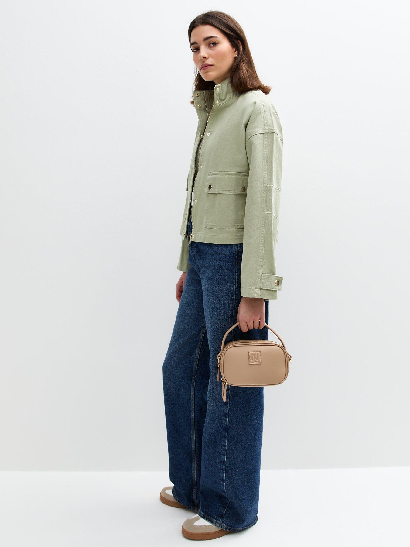 New Look High Neck Cotton Twill Shacket - Green | Very