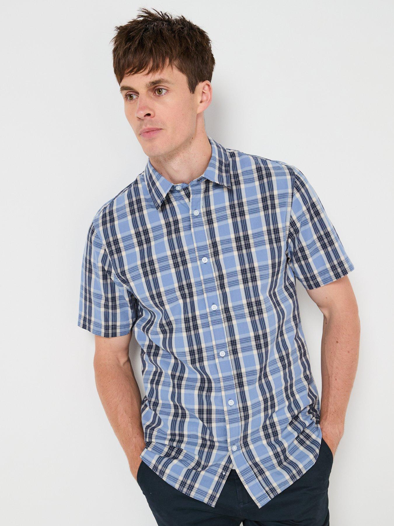 Very Man Short Sleeve Check Shirt - Blue | Very