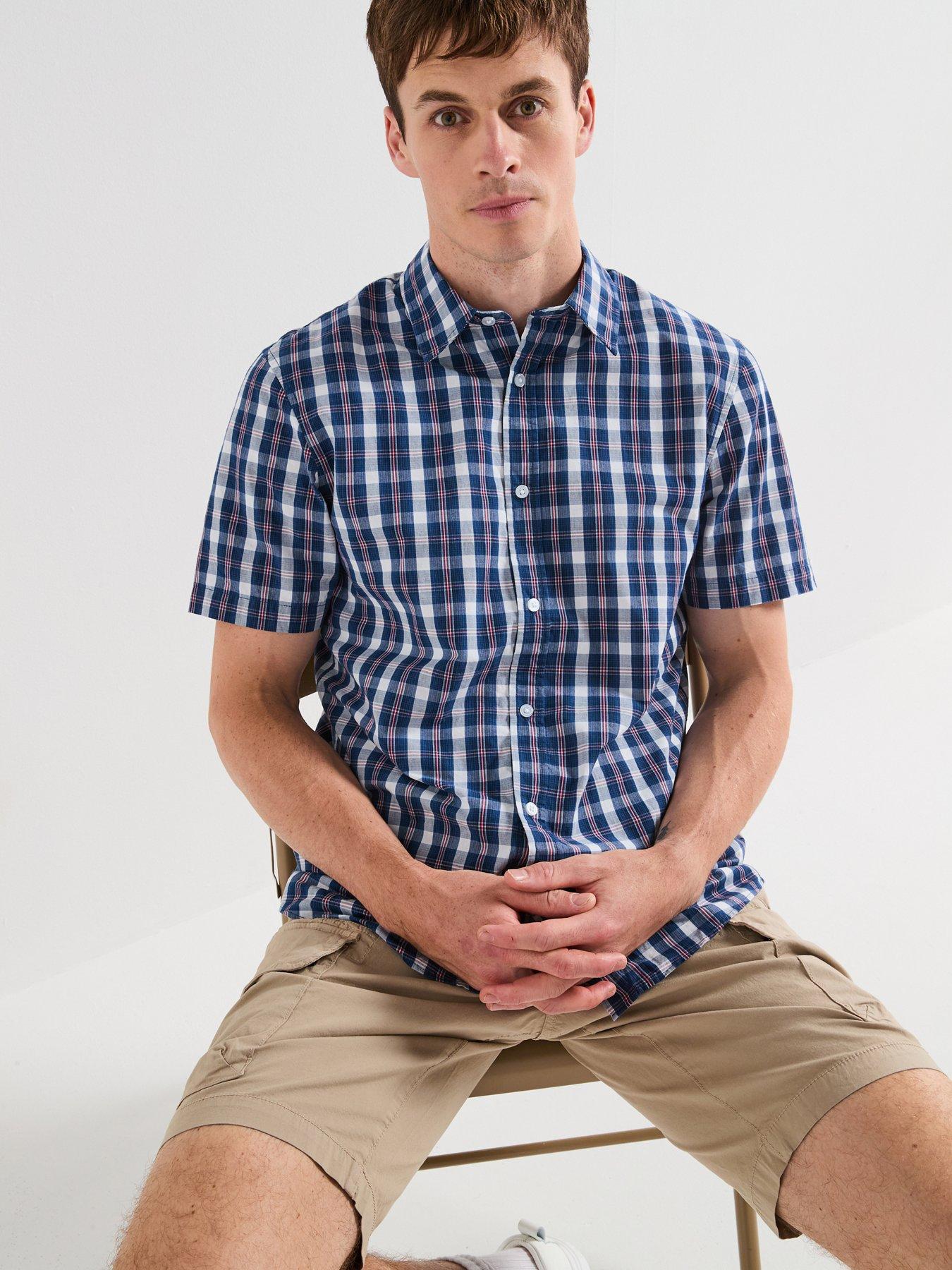 Very Man Short Sleeve Check Shirt - Navy | Very