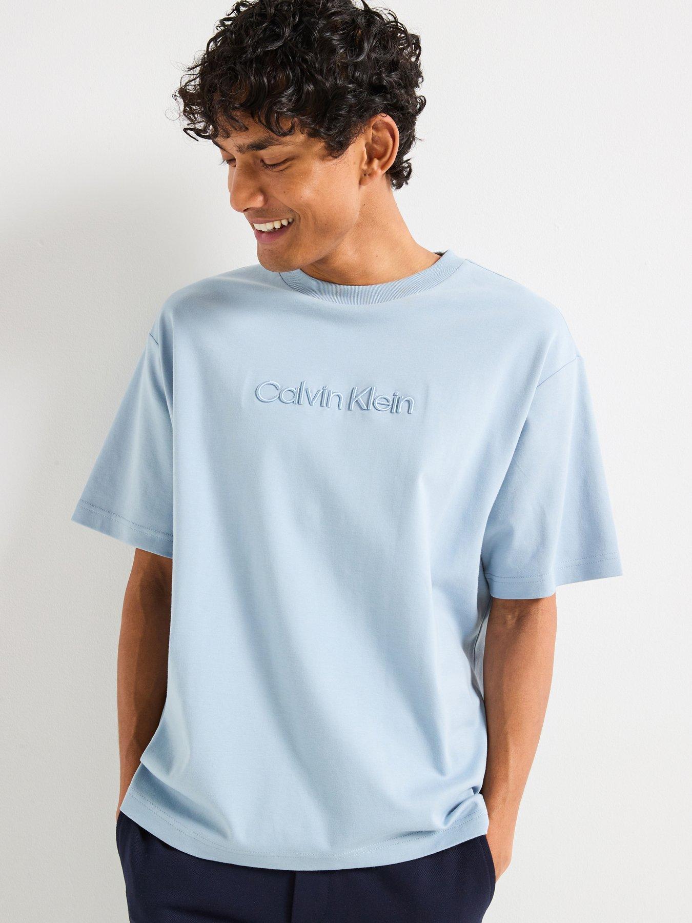 Calvin Klein Embroidered Chest Logo T-Shirt - Light Blue | Very