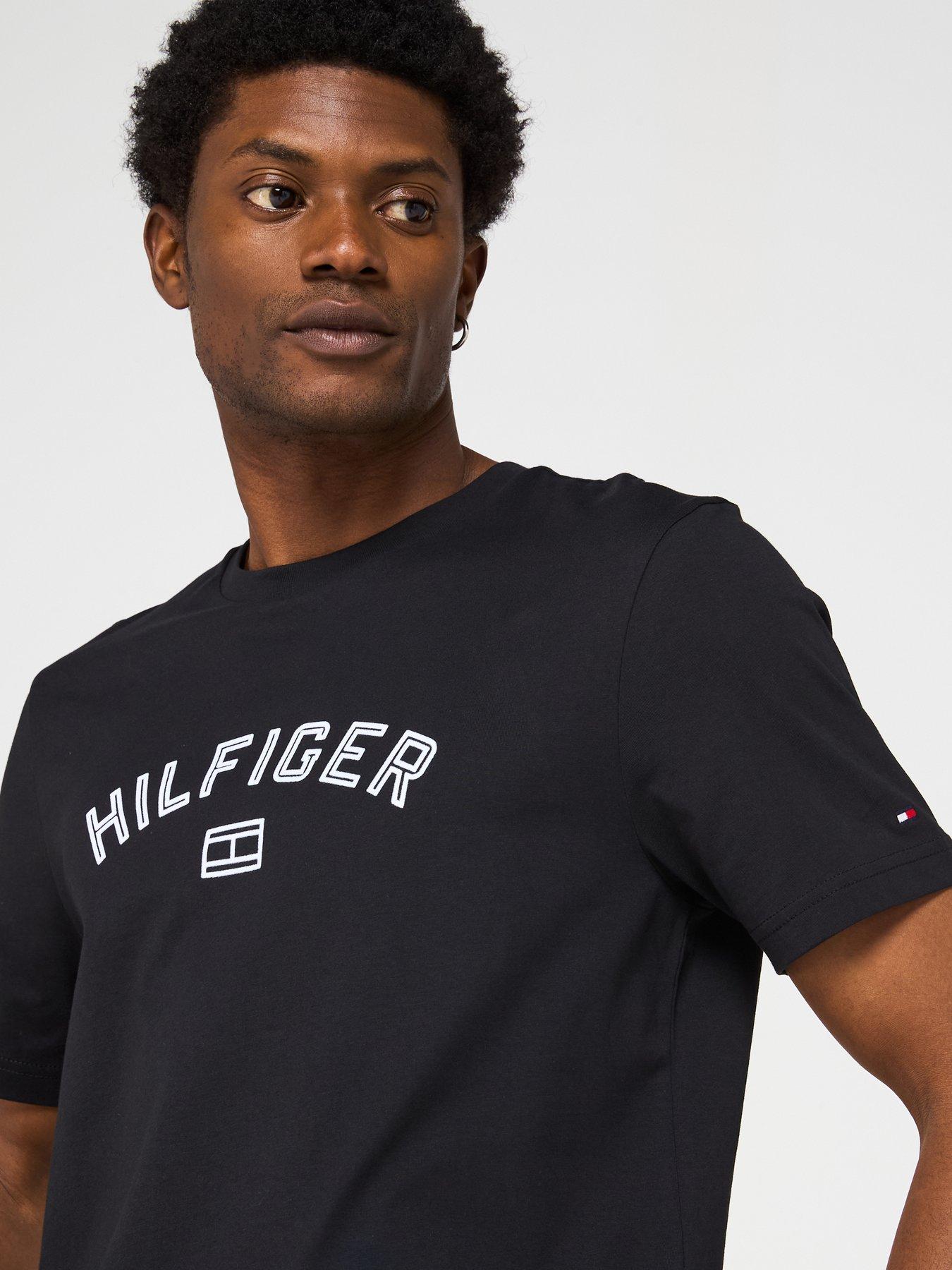 Tommy Hilfiger Flock Arch Logo T-Shirt - Black | Very