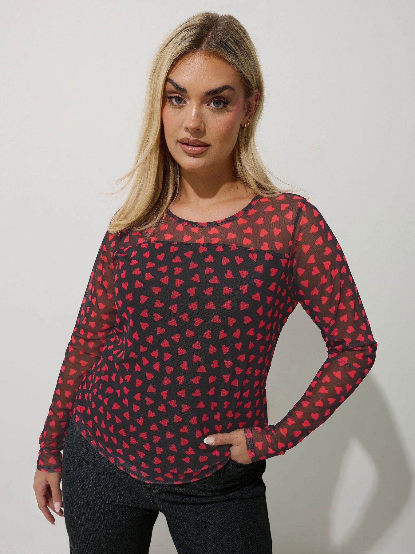 Yours Curve Mesh Heart Top - Black/Red | Very