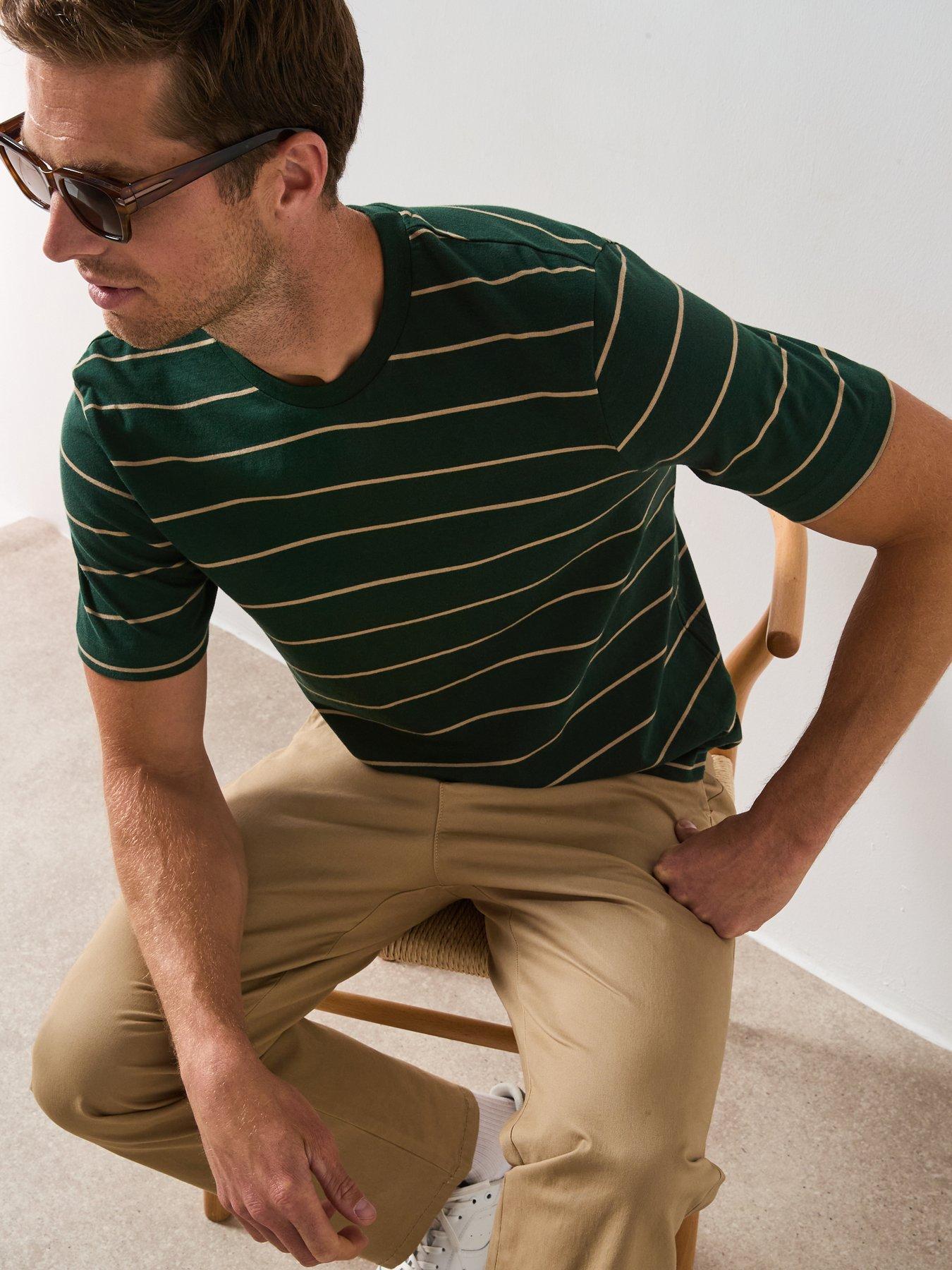 Very Man Striped Crew Neck Tee - Green | Very
