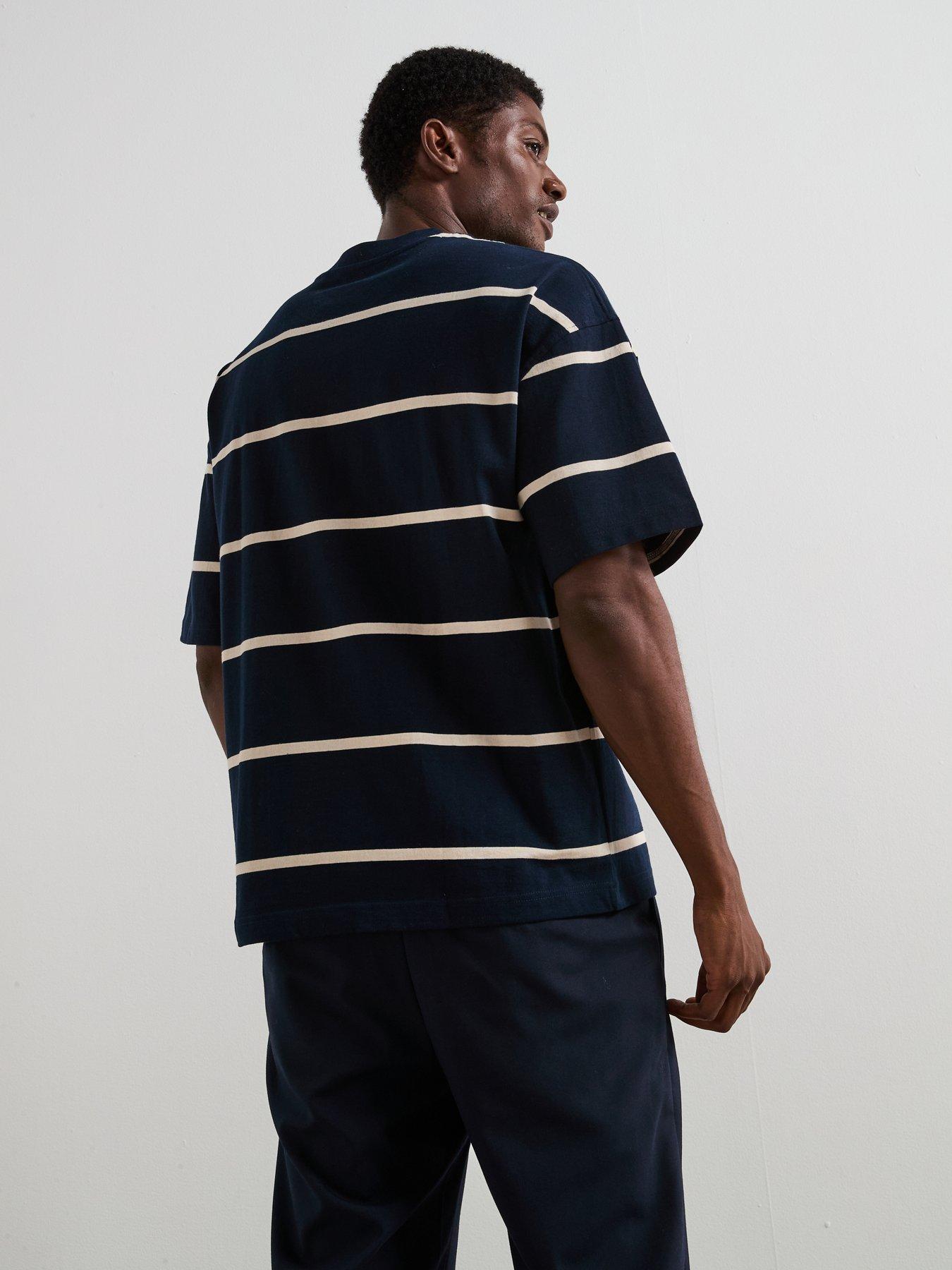 Very Man Heavyweight Striped T-Shirt - Navy | Very