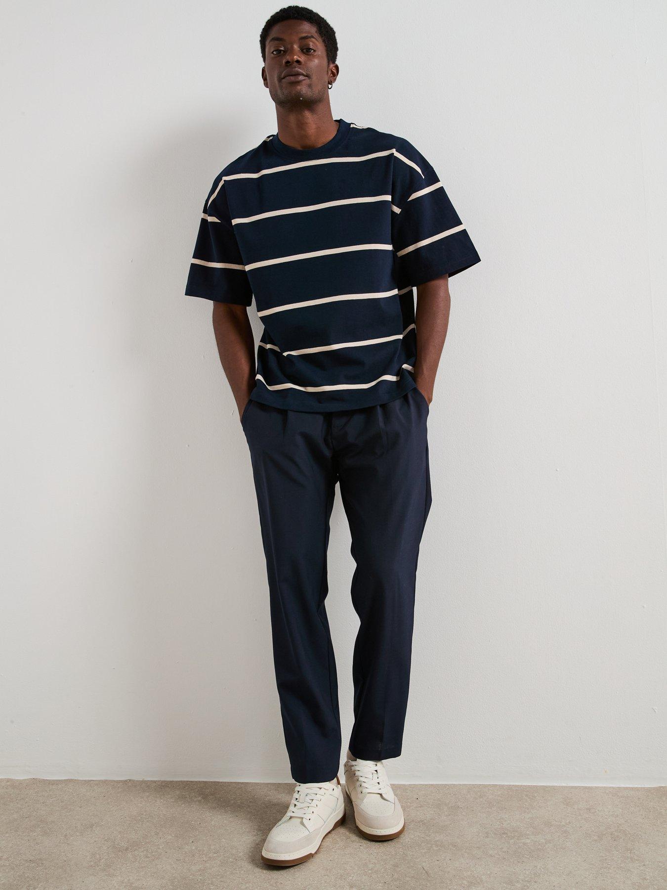 Very Man Heavyweight Striped T-Shirt - Navy | Very