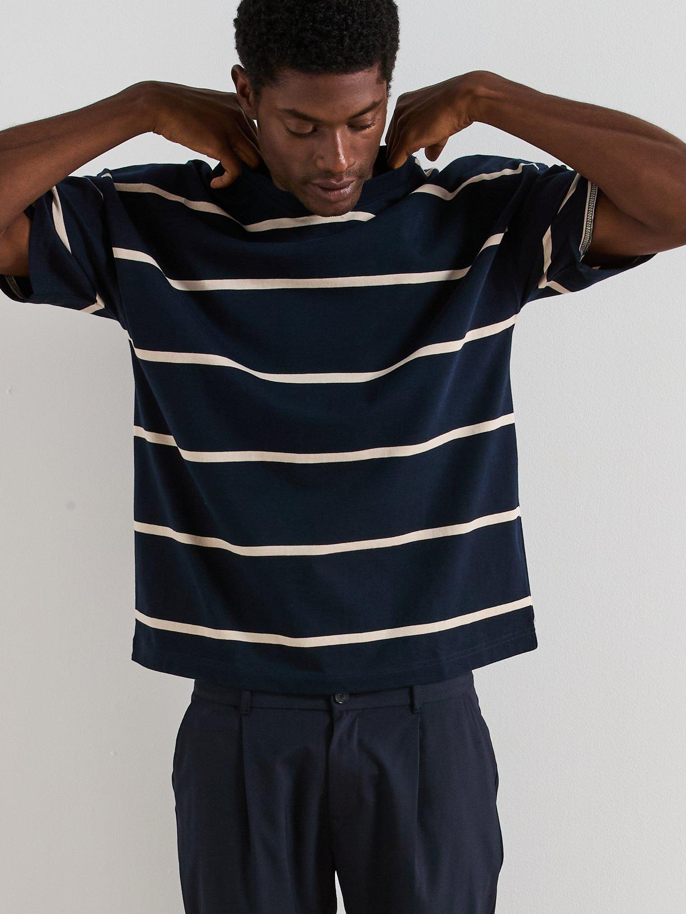 Very Man Heavyweight Striped T-Shirt - Navy | Very