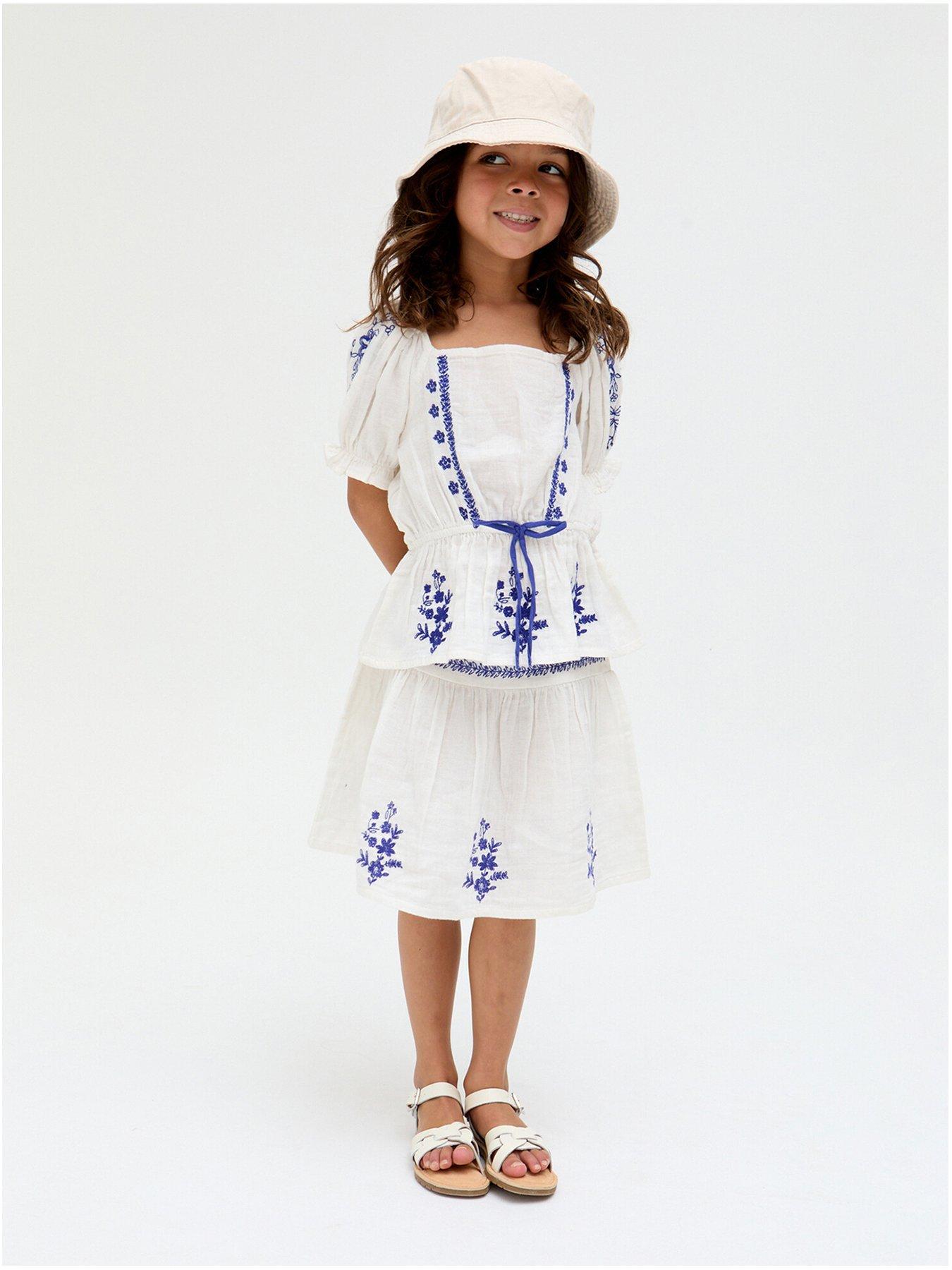 Raffya Kids Girls Ally Embroidered Co-ord Skirt - White | Very