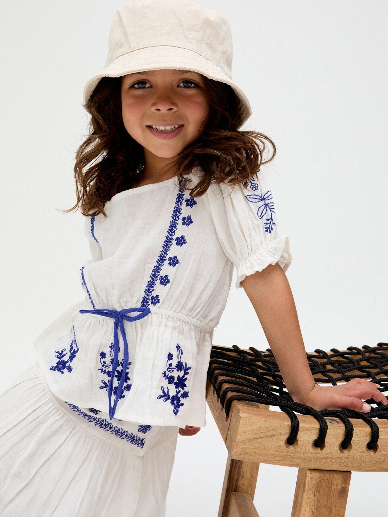 Raffya Kids Girls Ally Embroidered Co-ord Skirt - White | Very